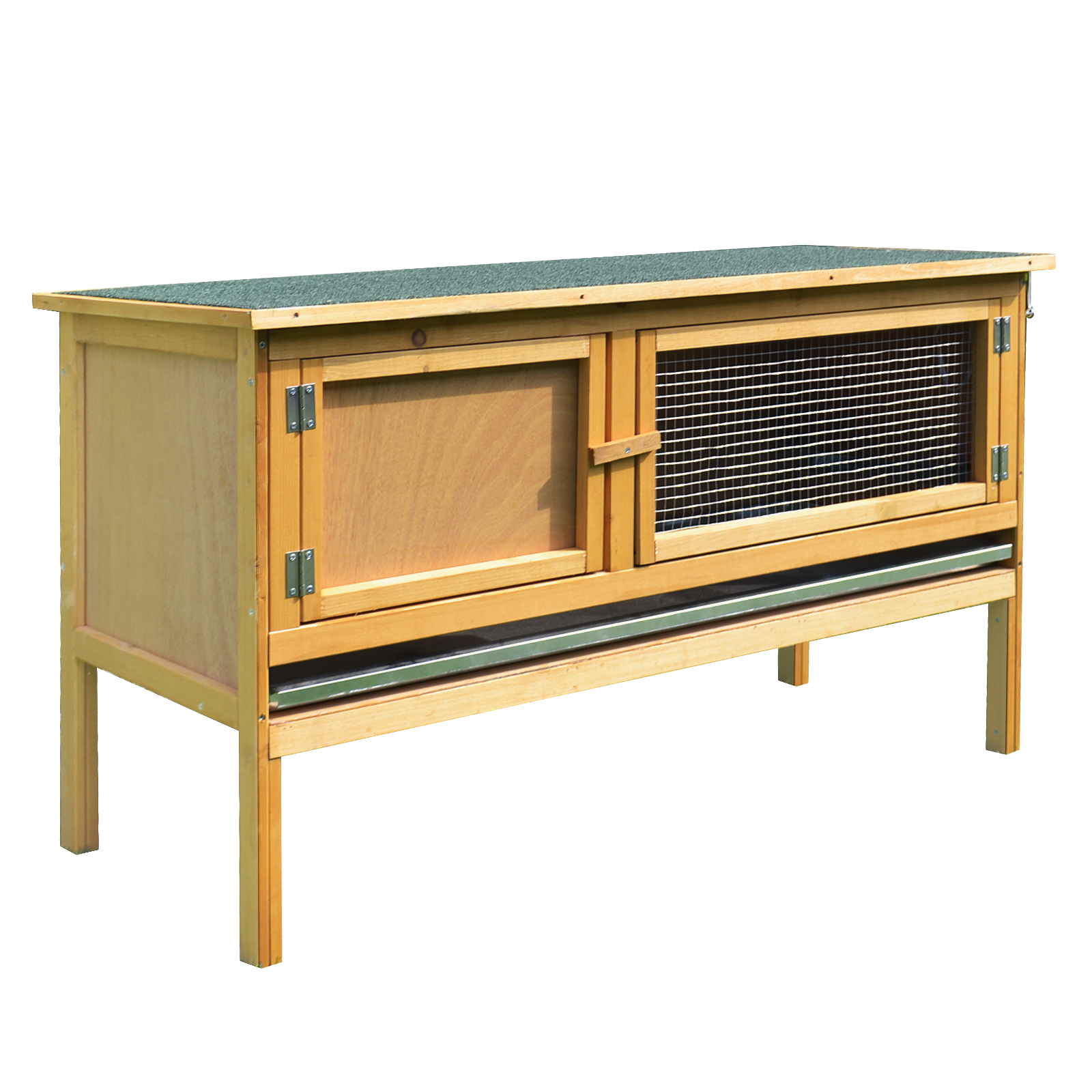 PawHut Wooden Elevated Rabbit Hutch Bunny Cage Slide-Out Tray w/ Hinged ...