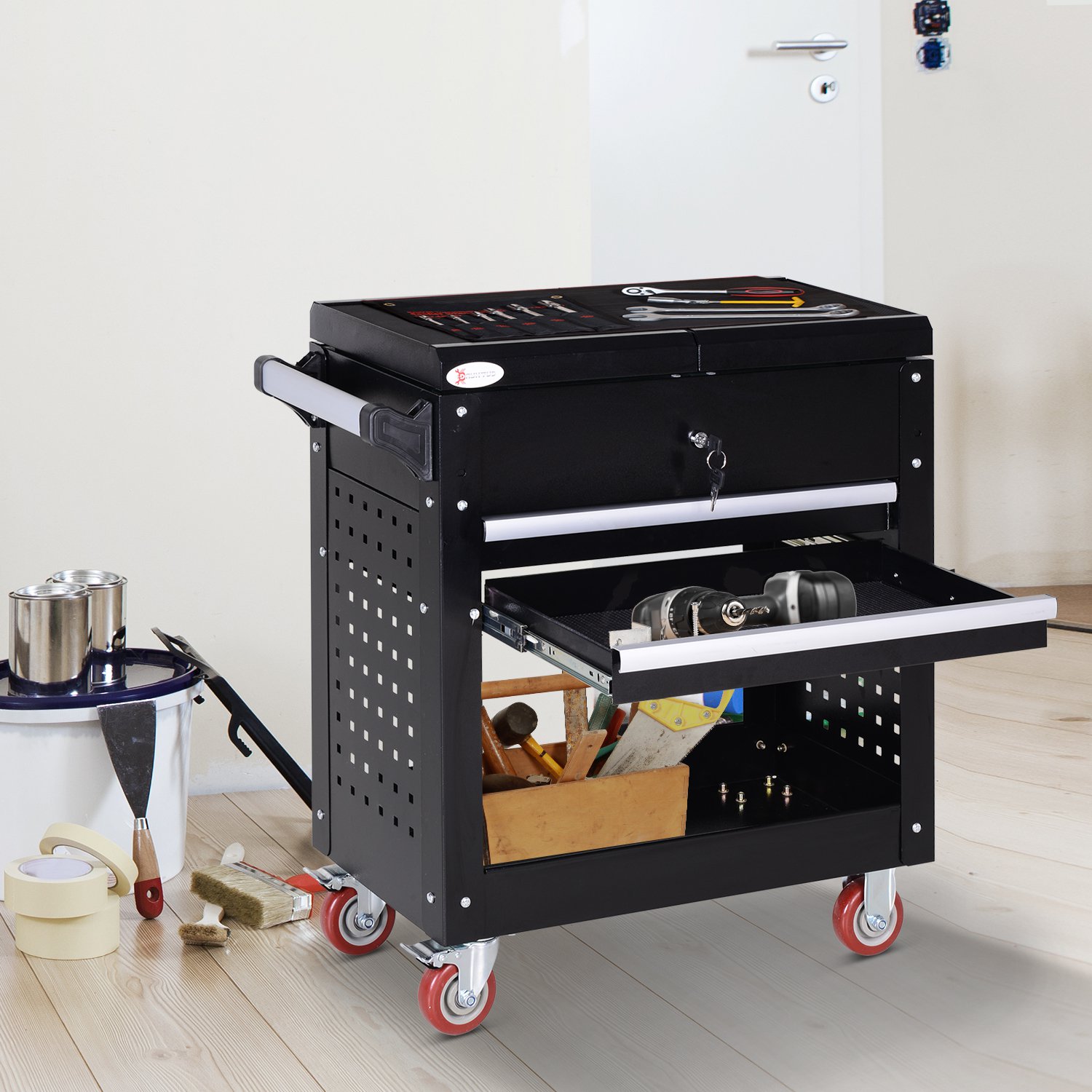 DURHAND Rolling Tool Cart Toolbox Tool Organizer with Open Lid and 2 ...