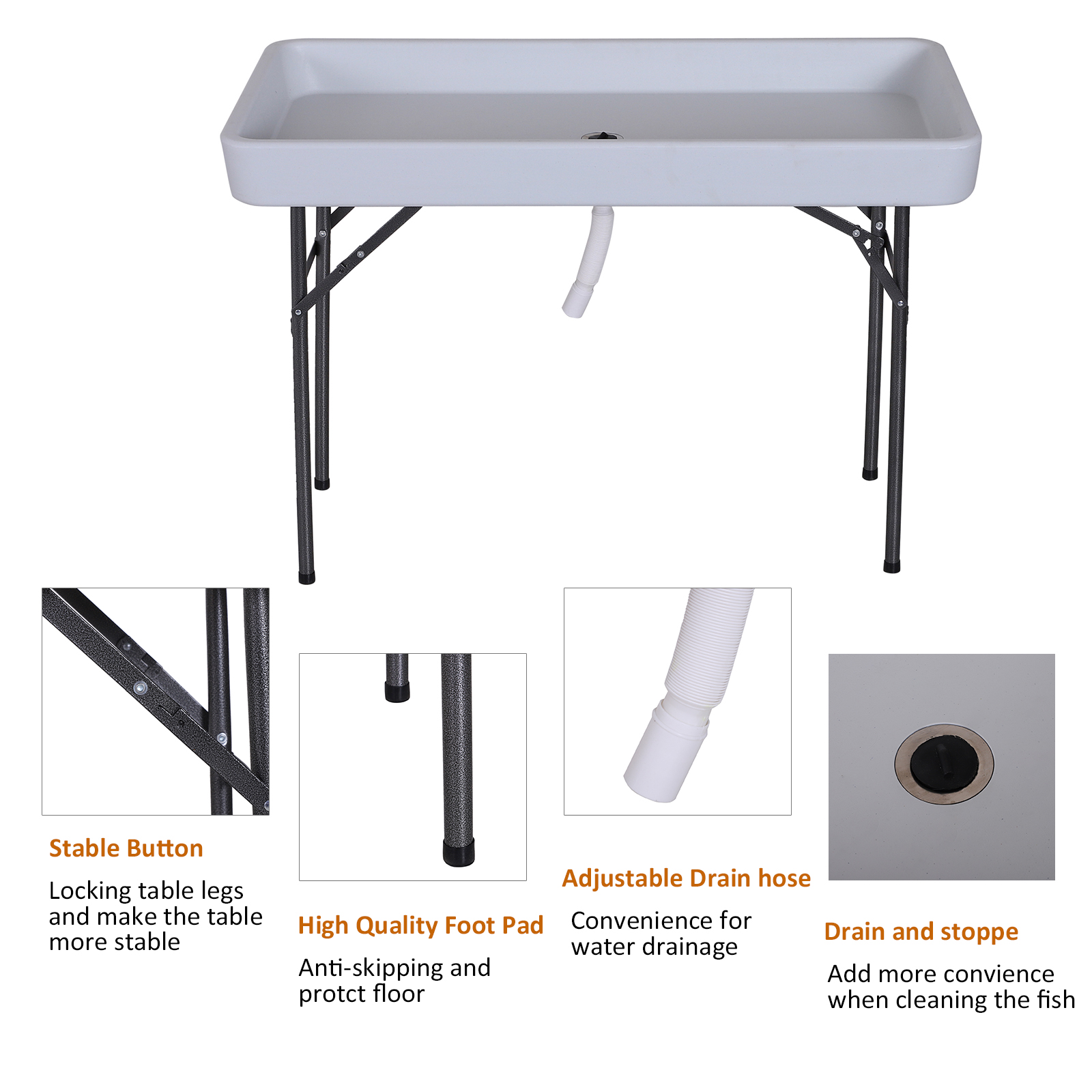 Outsunny 48" Folding Table with Sink Fish Fillet Camping Picnic Outdoor ...