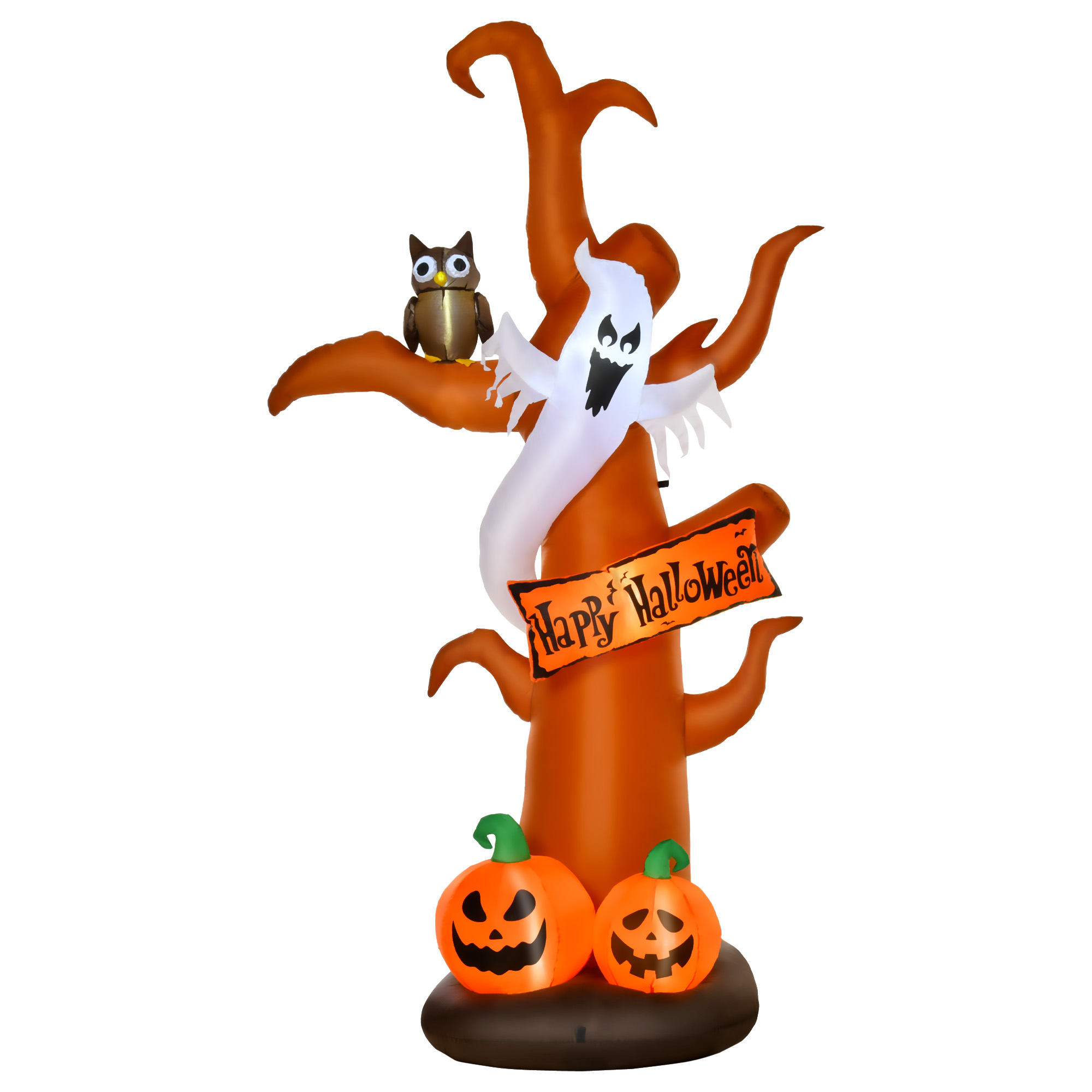 HOMCOM 9ft Halloween Inflatable Tree with Ghost and Pumpkin, LED ...