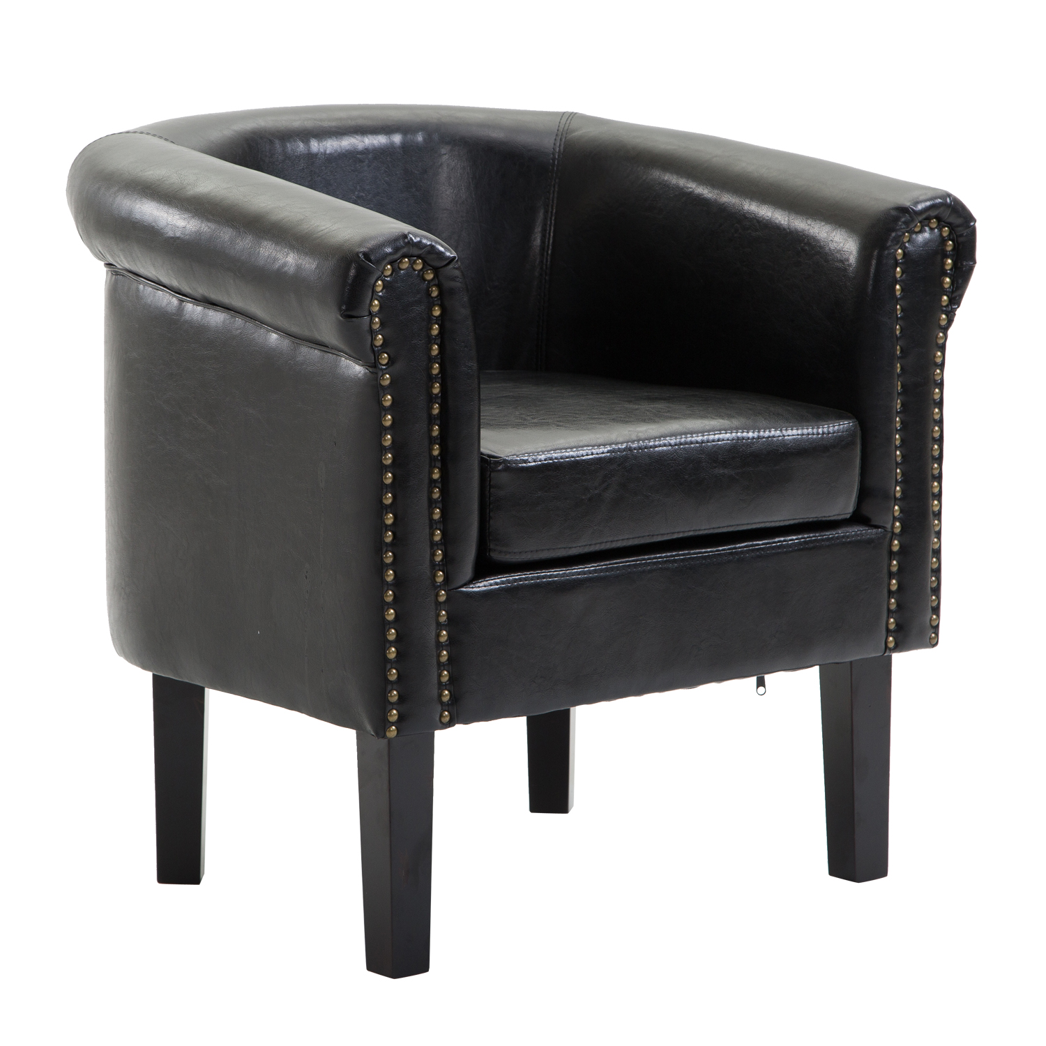 HomCom Traditional Aged PU Leather Tub Barrel Club Armchair Smoking ...