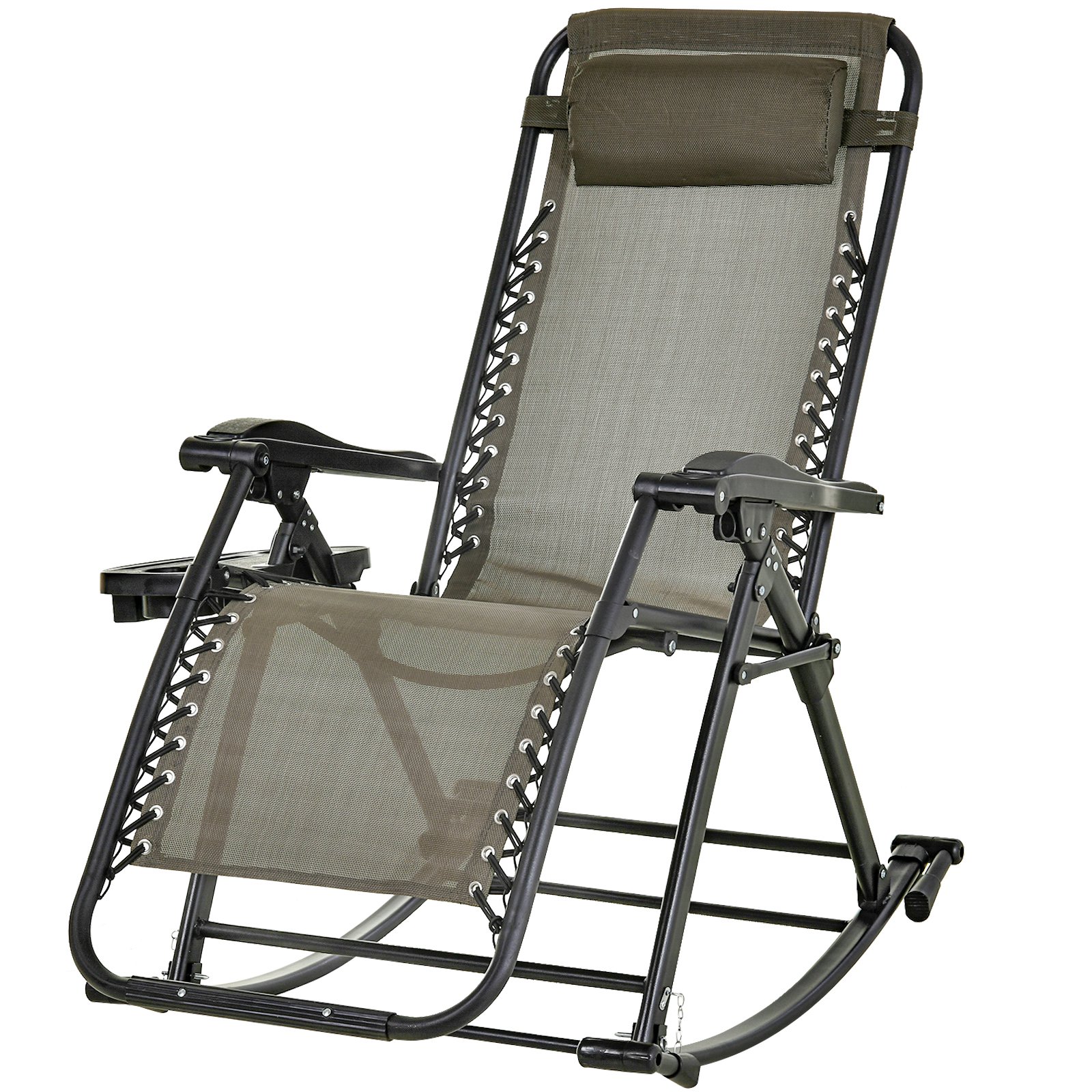 Outsunny Folding Zero Gravity Rocking Lounge Chair with Cup Holder ...