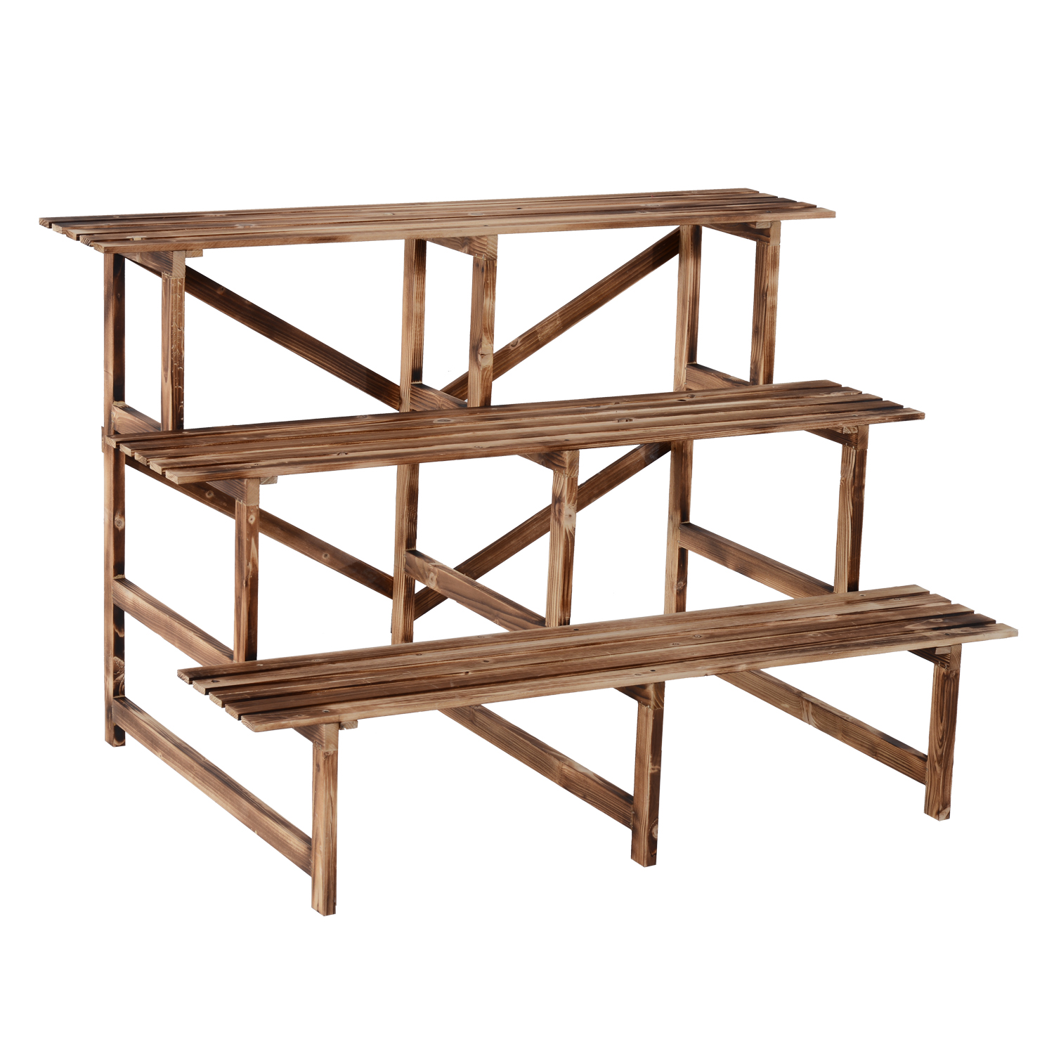 Outsunny Flower Stand47" Wooden 3-Tier Step Style Plant Stand Outdoor ...