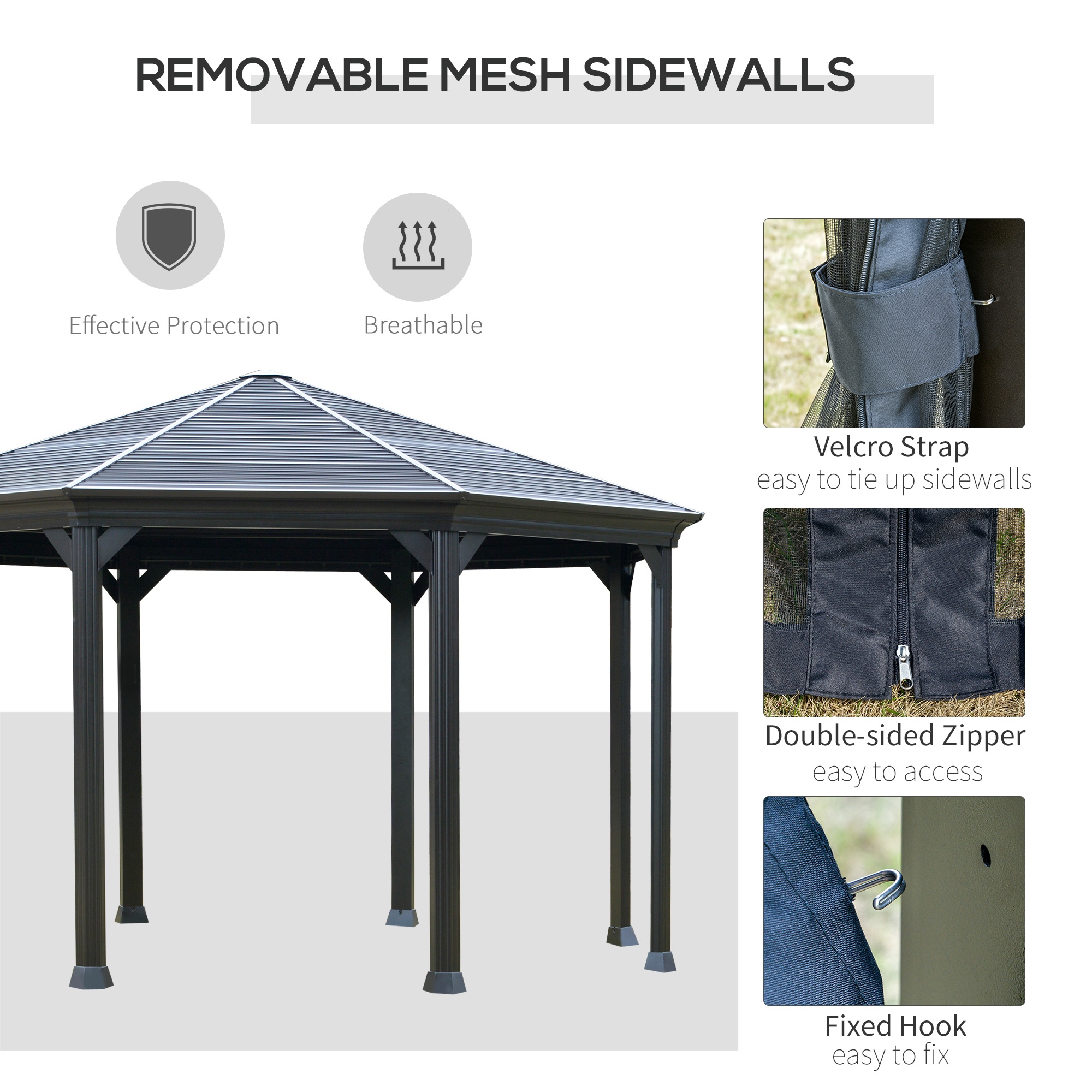 Outsunny 15' x 15' Gazebo Canopy Heavy Duty Outdoor Pavilion with ...