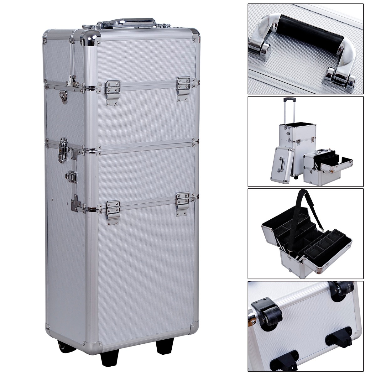Soozier Professional Makeup Train Case w/ Handle and Wheels 3 in 1 ...
