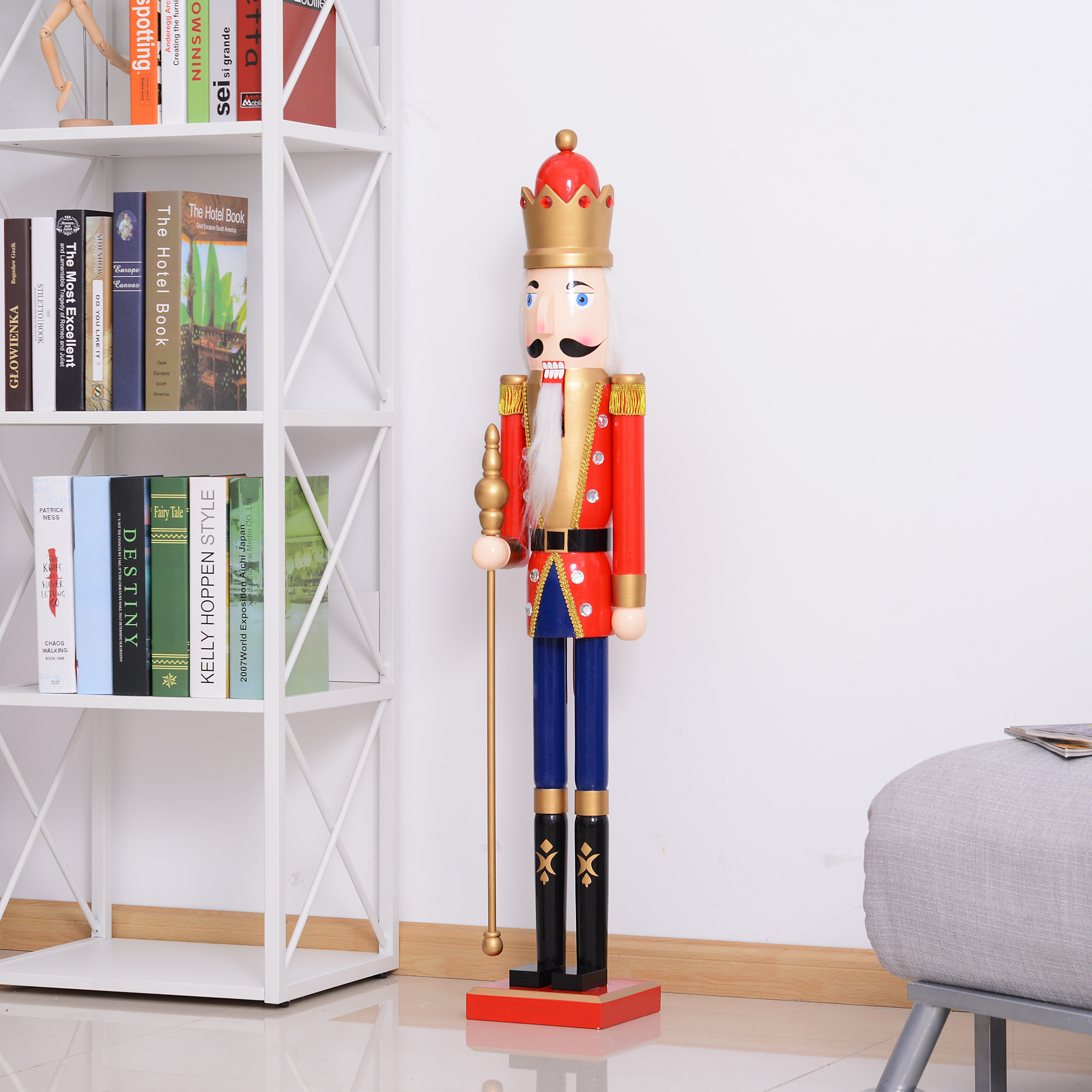 HOMCOM 42' Wooden Traditional Nutcracker King Figure with Scepter - Red ...