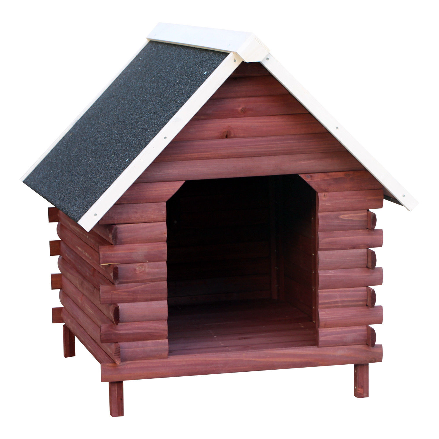 PawHut 32' x 40' Wooden Log Cabin Outdoor Elevated Dog House With A ...
