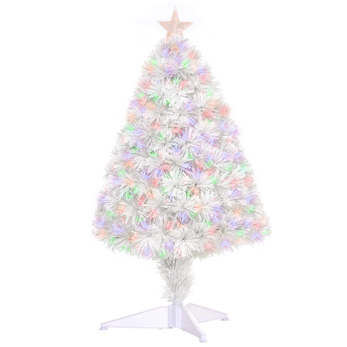 HOMCOM 32” Pre-Lit White Fiber Optic Artificial Tabletop Christmas Tree ...
