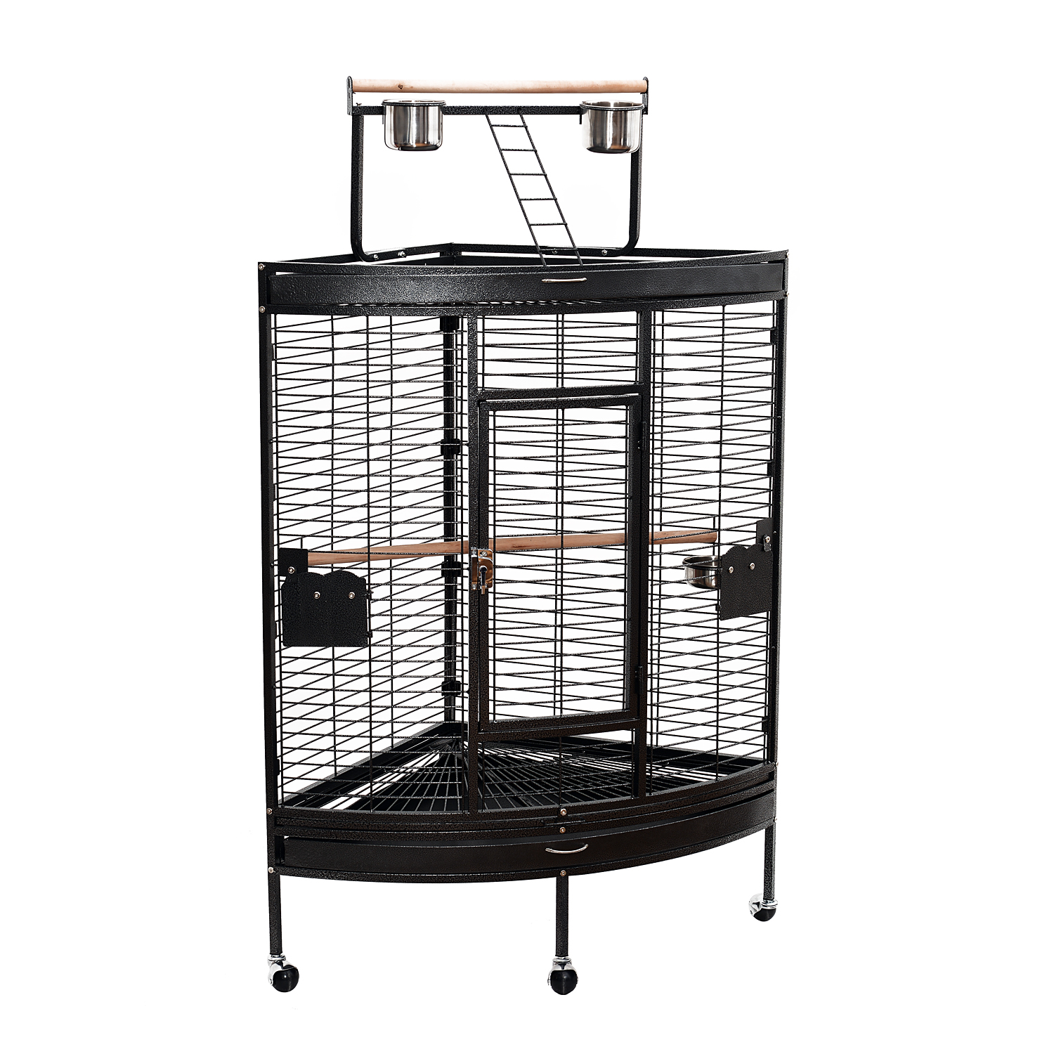 PawHut 60" Rolling Corner Bird Cage With Open Play Top Perch Stand ...