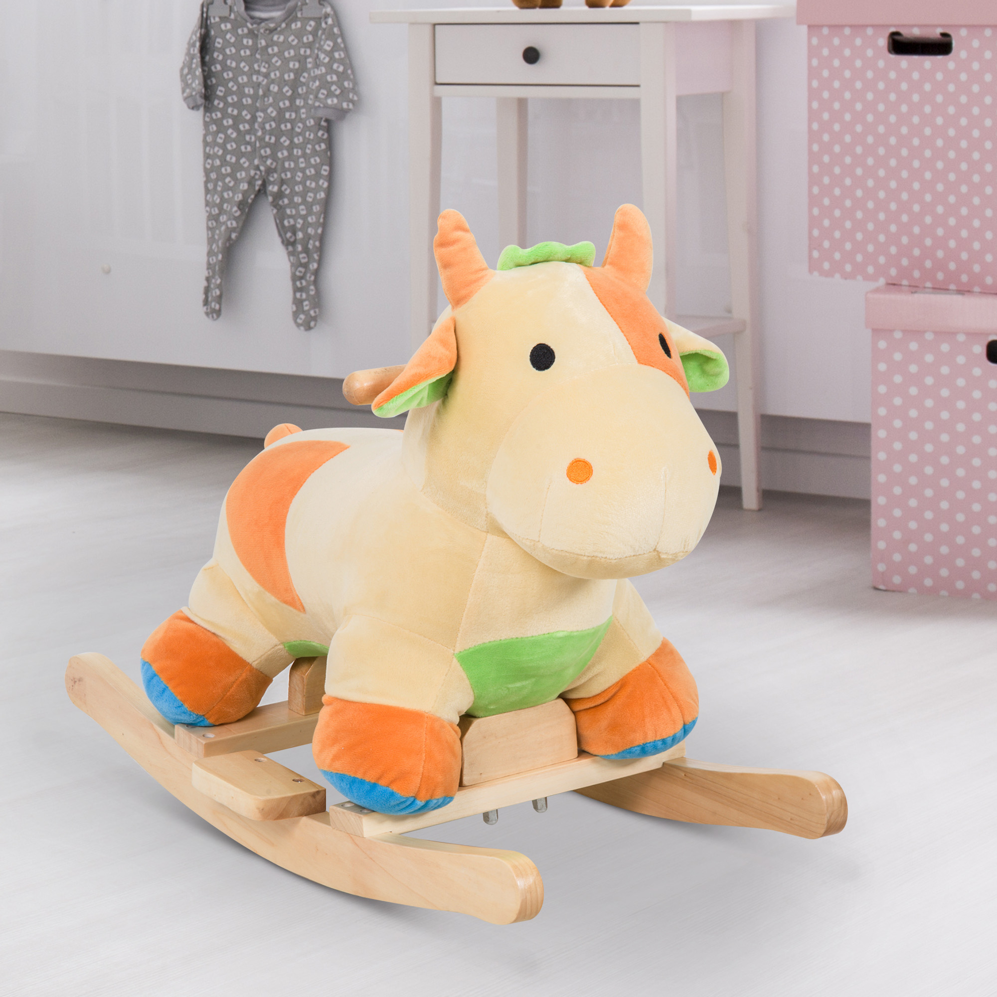 Qaba Kids Rocking Horse Toy CowRide on Plush Gift Rockerwith Realistic ...