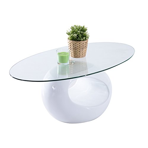 HomCom 43" Oval High Gloss Glass Coffee Table (White)|AOSOM.COM