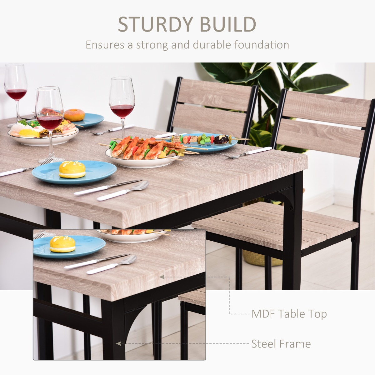 HomCom 5 Piece Dining Table Set Classic Dining Room Table Set with ...
