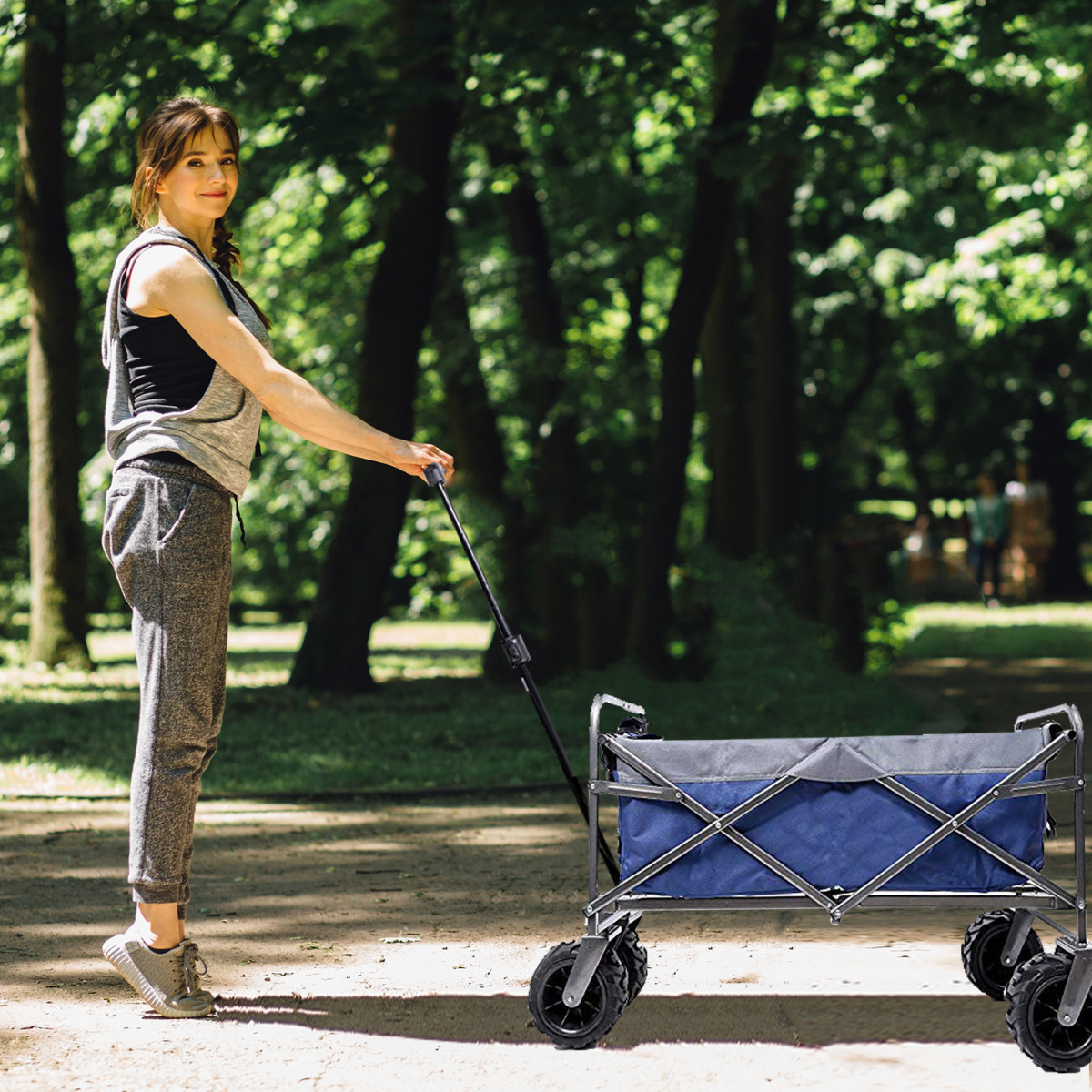 Aosom All Terrain Folding Wagon Utility Collapsible Cart for Pavement ...