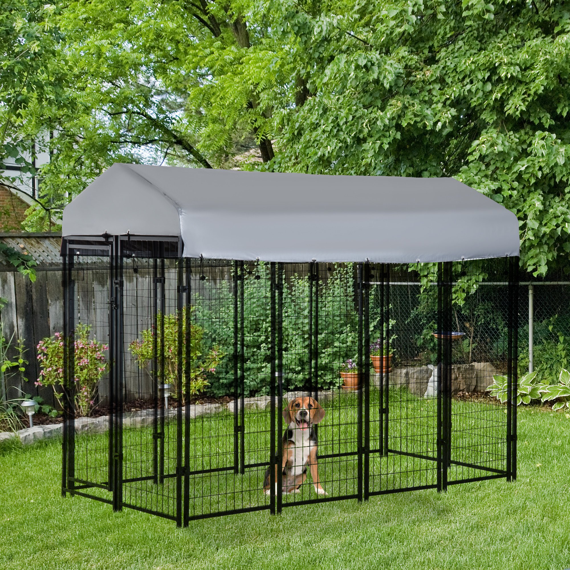 97" x 46" 58"-72" Outdoor Dog Cage Covered Dog Box Kennel Run Crate ...