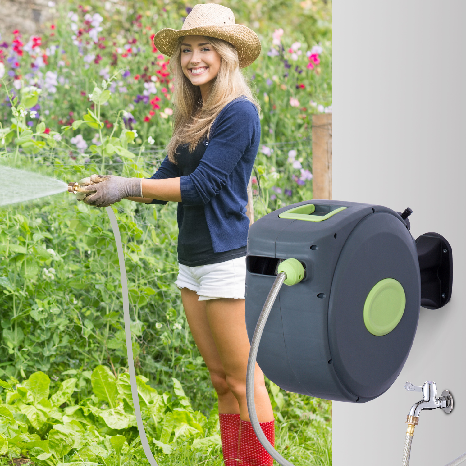 DURHAND 65' Portable Outdoor Wall Mount Automatic Retractable Water ...