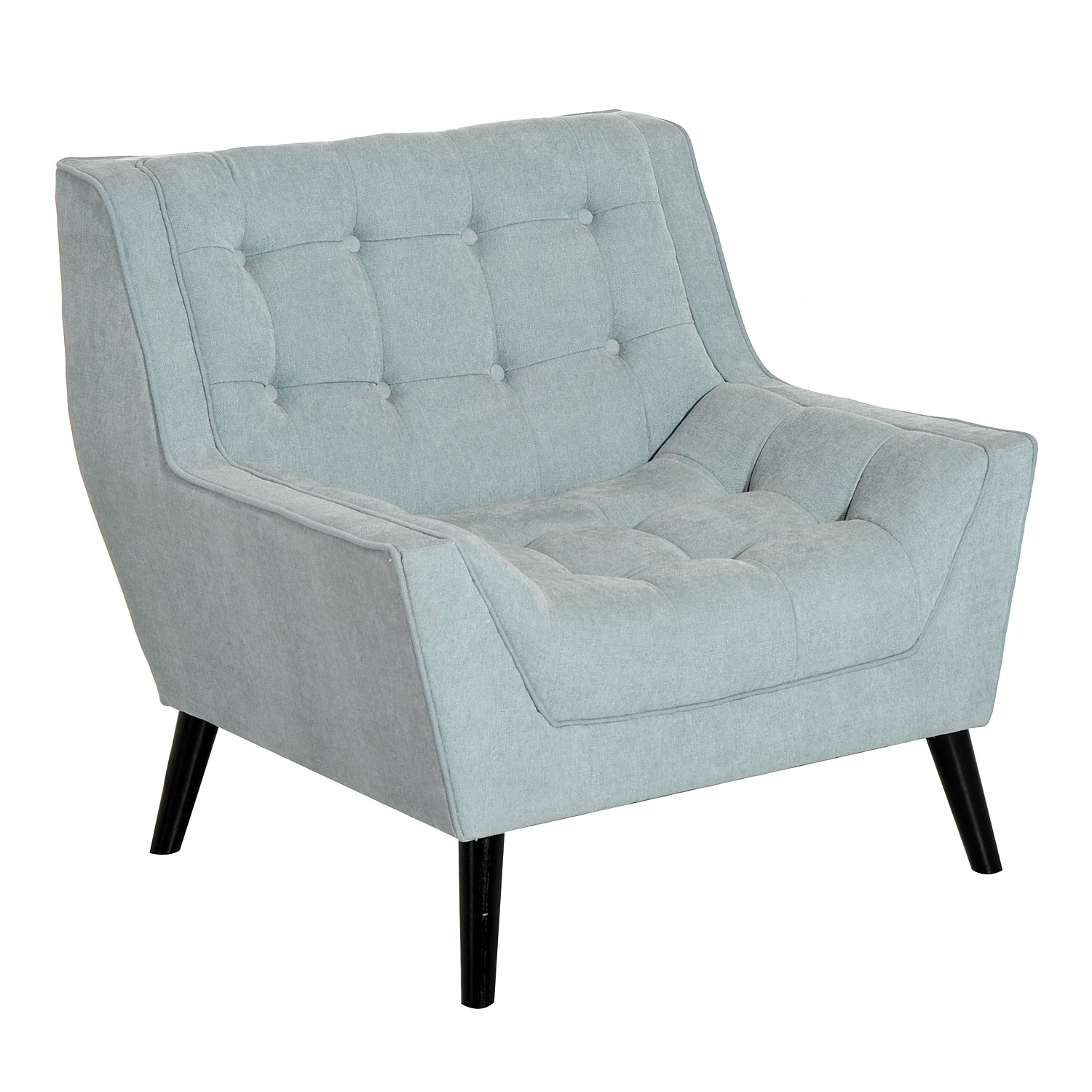 HomCom Mid Century Modern Tufted Linen Accent Chair - Light Blue|AOSOM.COM