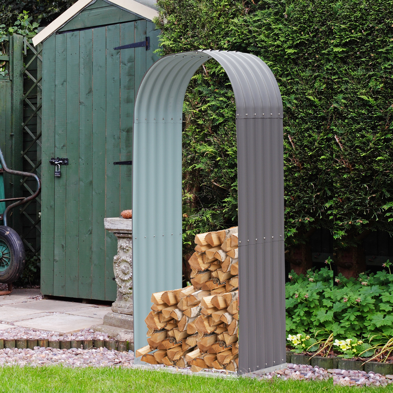 Outsunny 79" Steel Sturdy Firewood Shed Storage Rack / steel covered ...