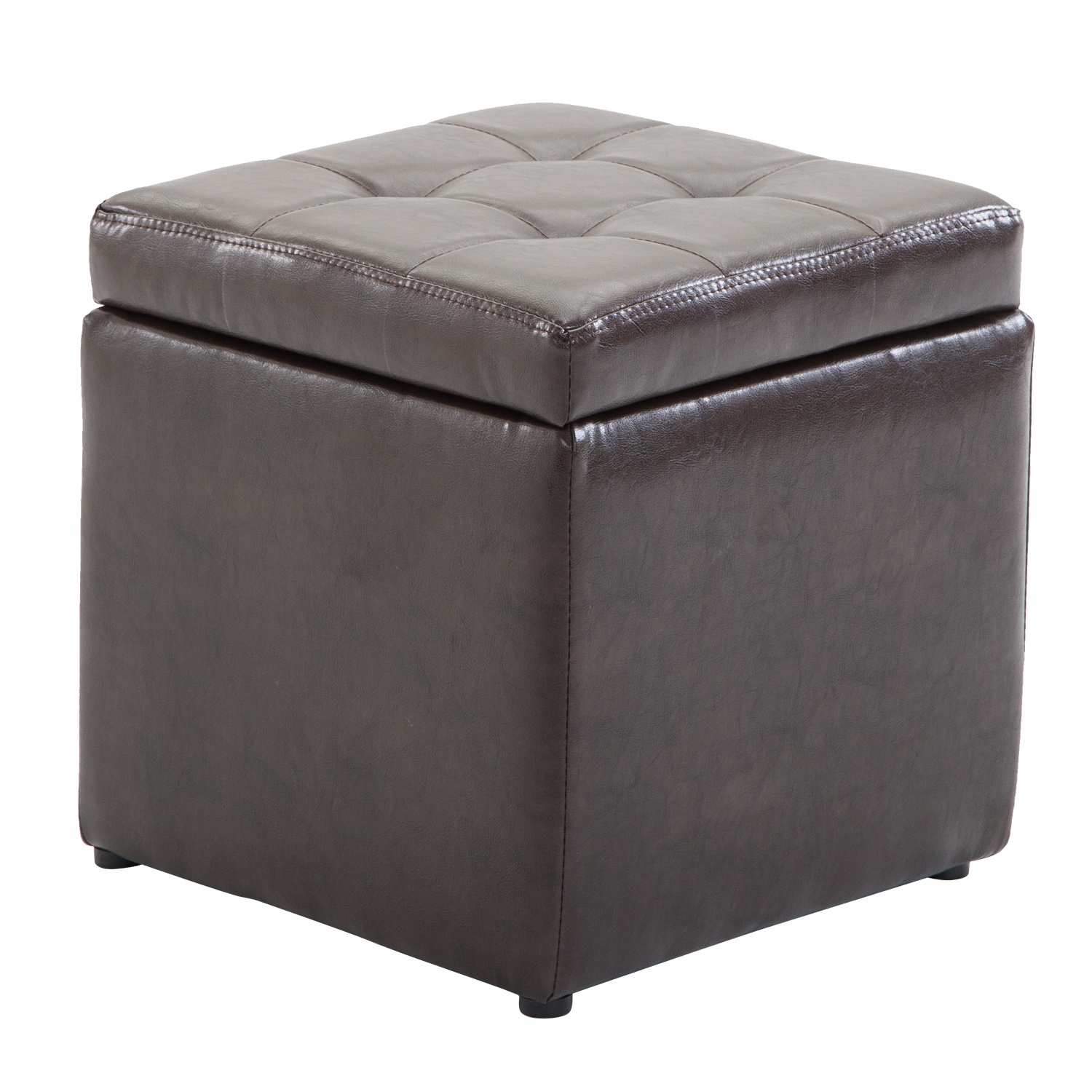 HomCom 16” Cube Faux Leather Tufted Storage Cube Seat Ottoman Footrest ...