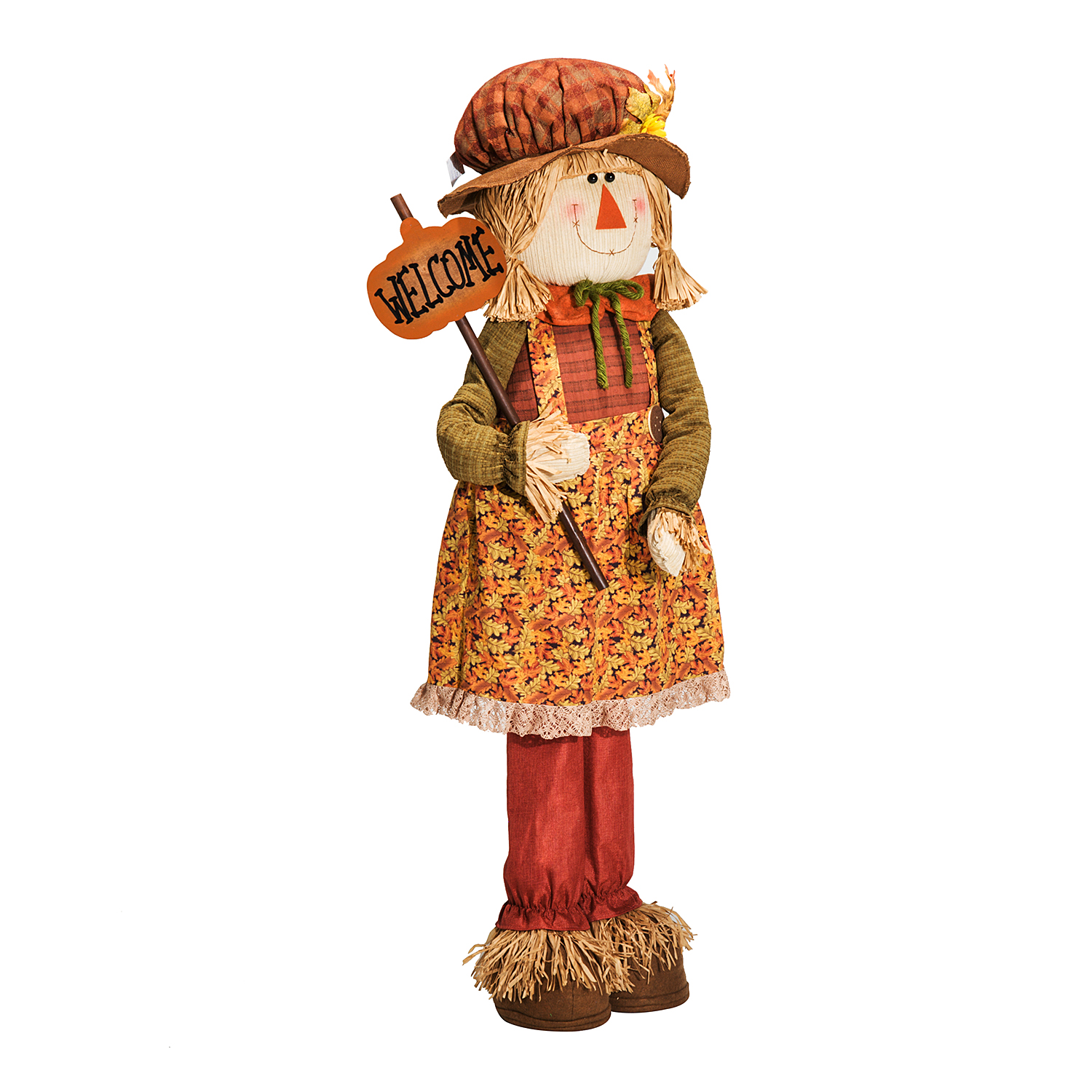 HomCom 5ft Holiday Gift Plush Standing Scarecrow Girl Autumn Decoration ...
