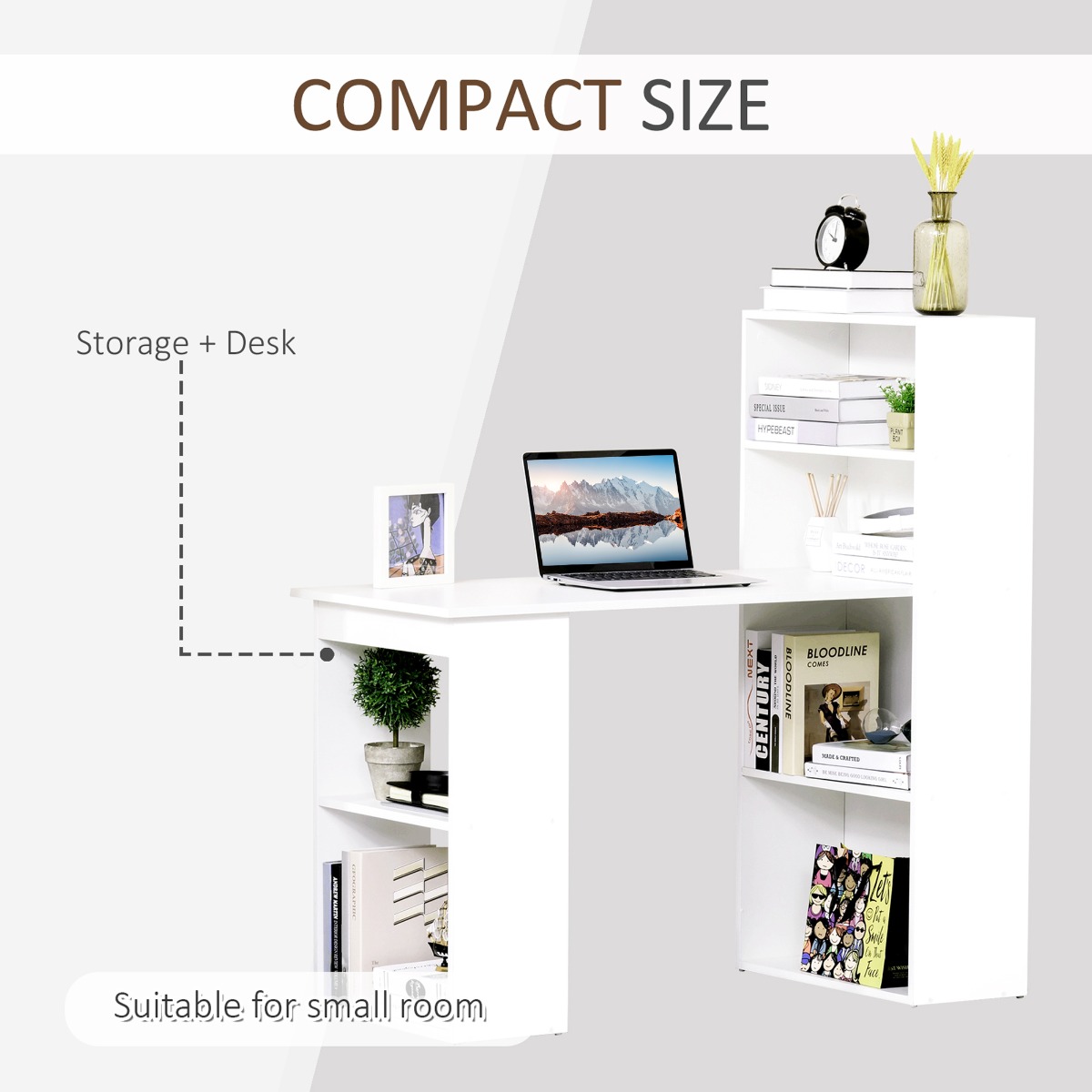 HOMCOM Bookshelf Desk 47" Modern Computer Desk And Bookshelf Set Home ...
