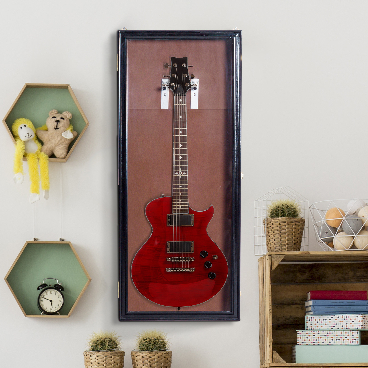 HomCom Wall Mounted Lockable Display Security Case Guitar Shadow Box ...