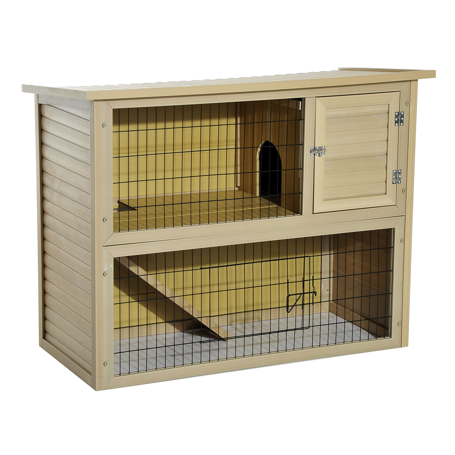 PawHut 46” 2 Story Multi-Level Small Outdoor Rabbit Cage Hutch Playpen ...