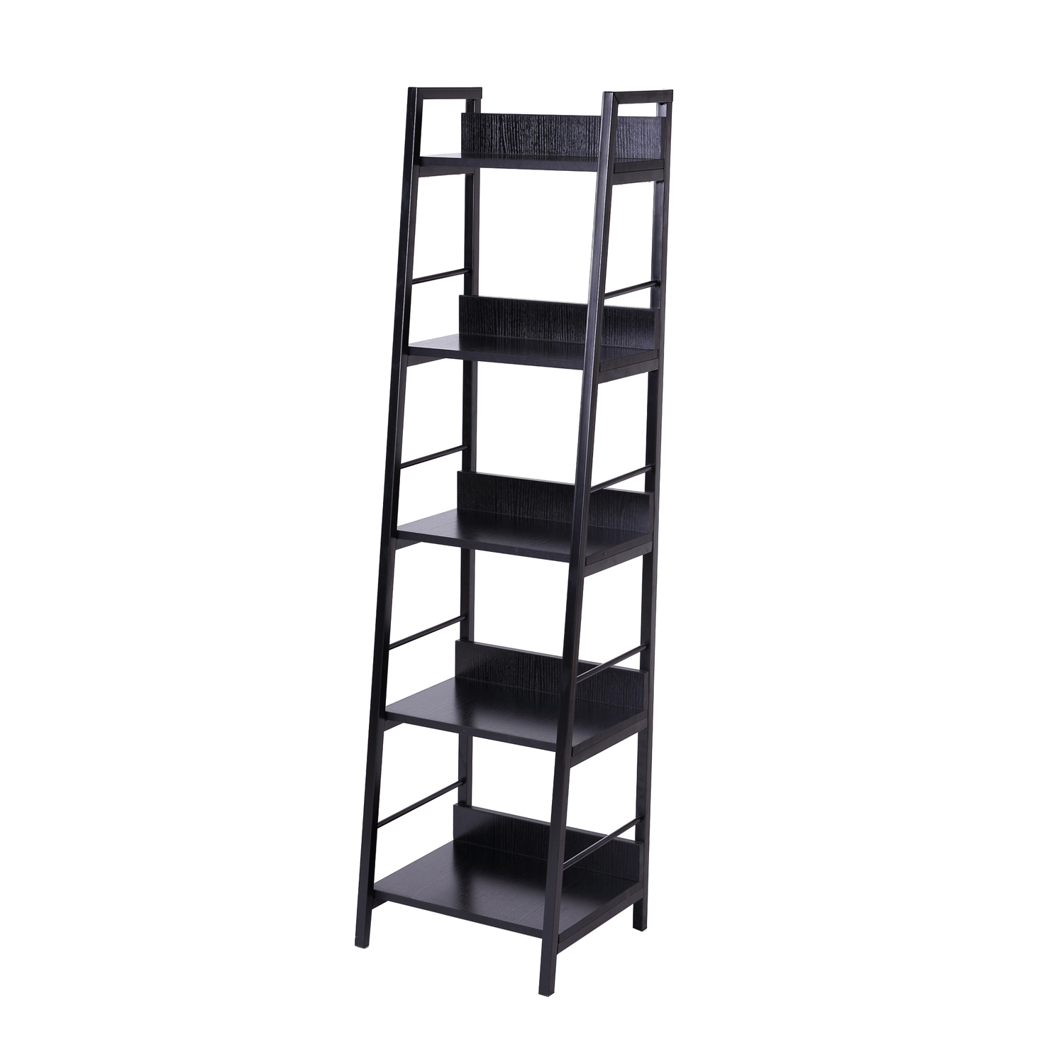 HomCom 5-Shelf Modern Ladder Bookcase - Black|AOSOM.COM
