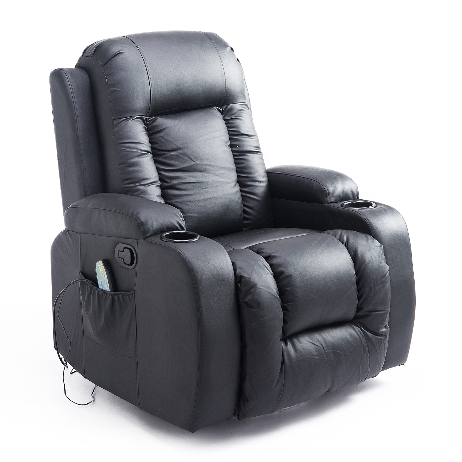 Homcom PU Leather Heated Vibrating Massage Swivel Recliner Arm Chair ...