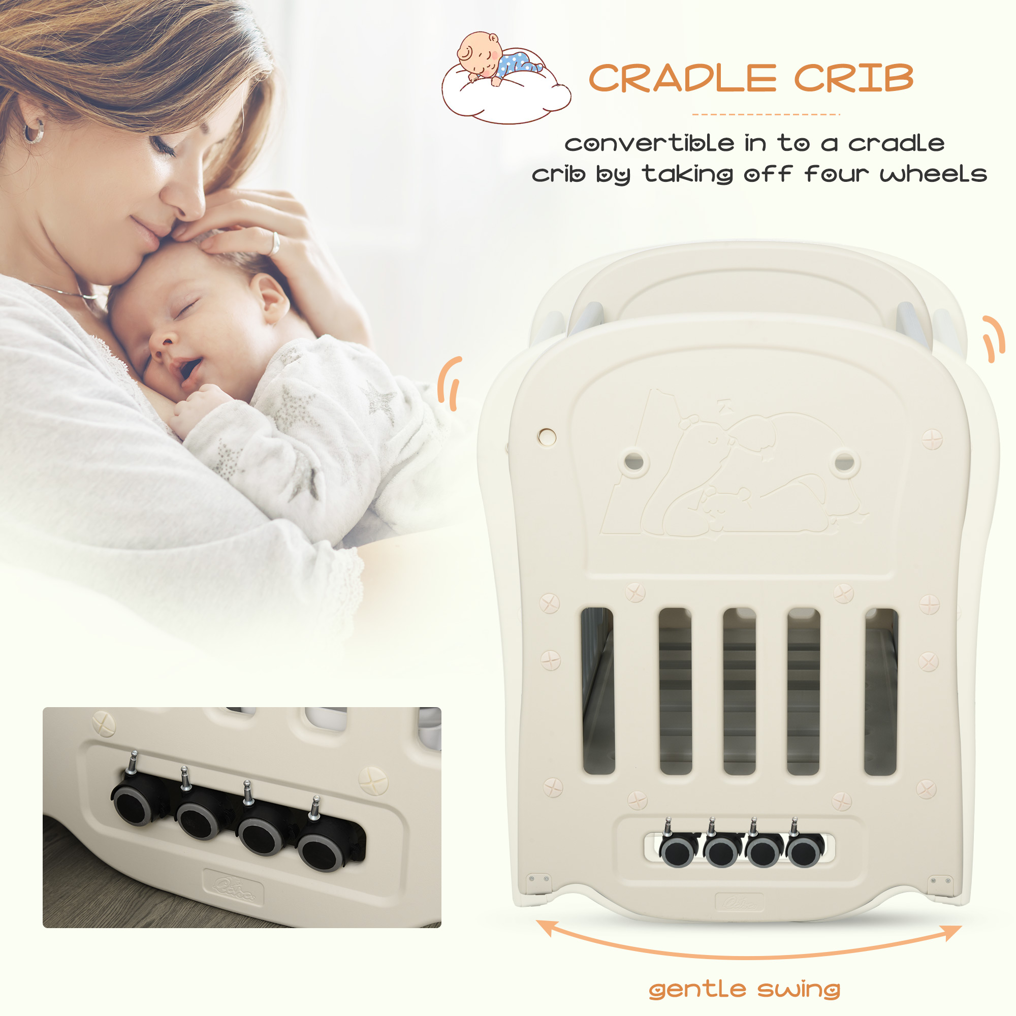 Qaba Convertible Baby Crib 3-in-1 Design Toddler Cot Cradle with ...