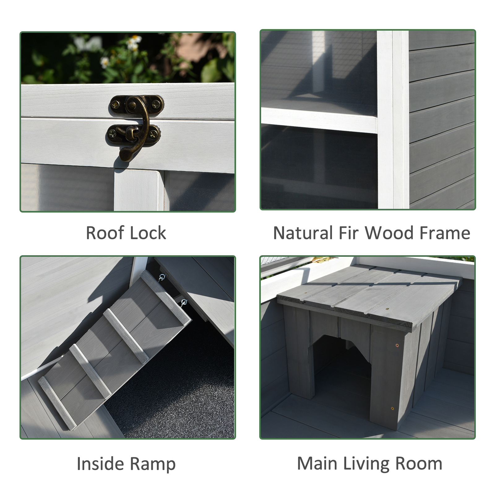 PawHut Outdoor Rabbit Hutch Solid Wood Rabbit Enclosure Pet House with ...