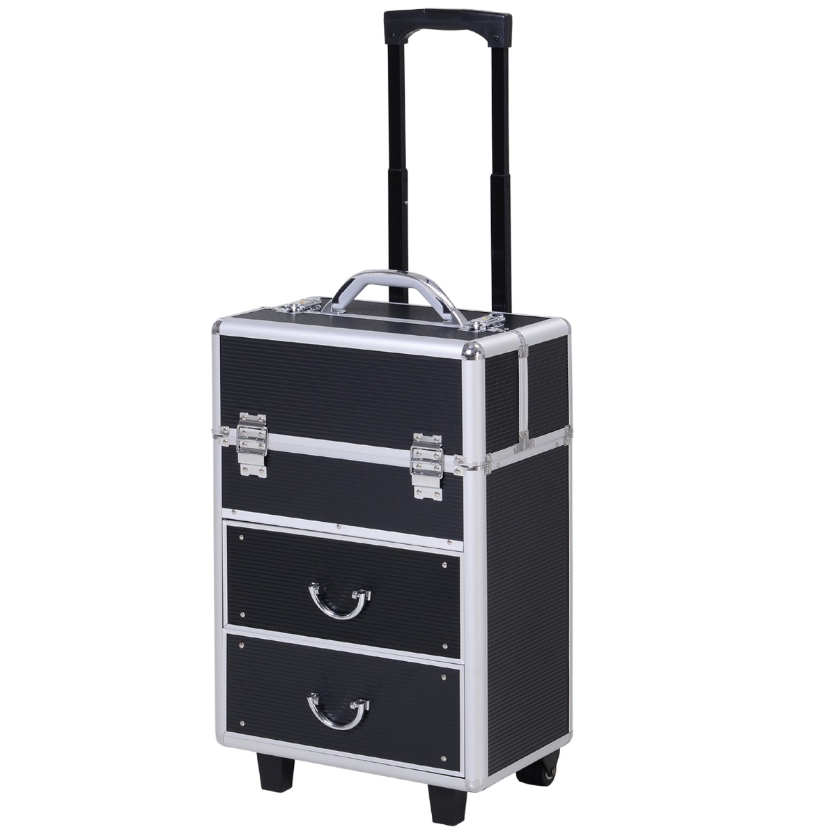 HOMCOM 23" Lockable Professional Rolling Cosmetic Makeup Train Case ...