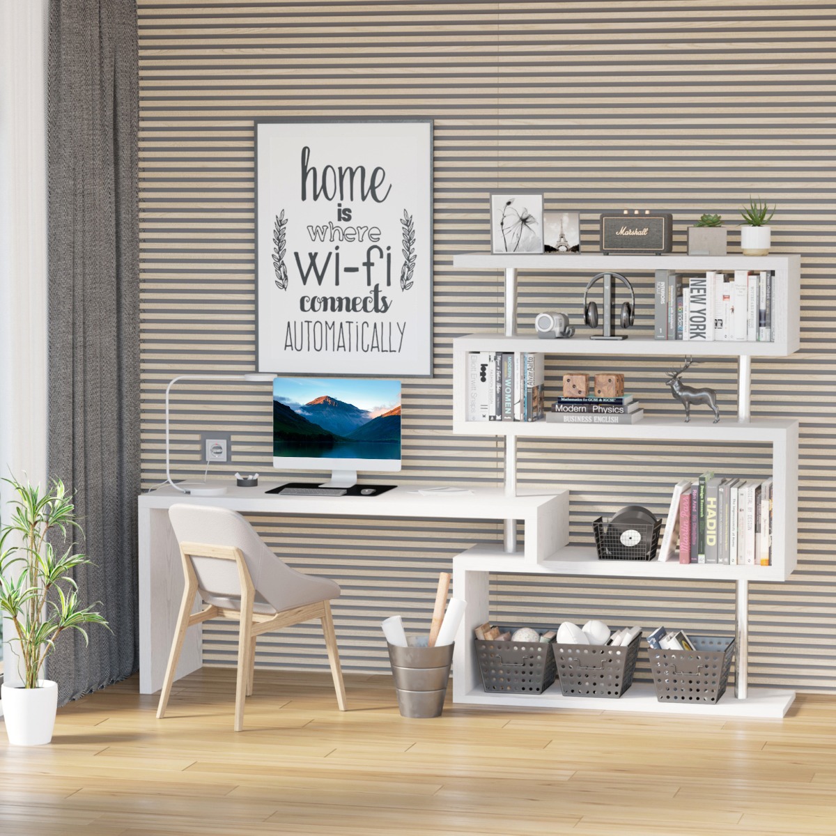 Homcom Rotating Desk Furniture Foldable Rotating Corner Desk And Shelf ...
