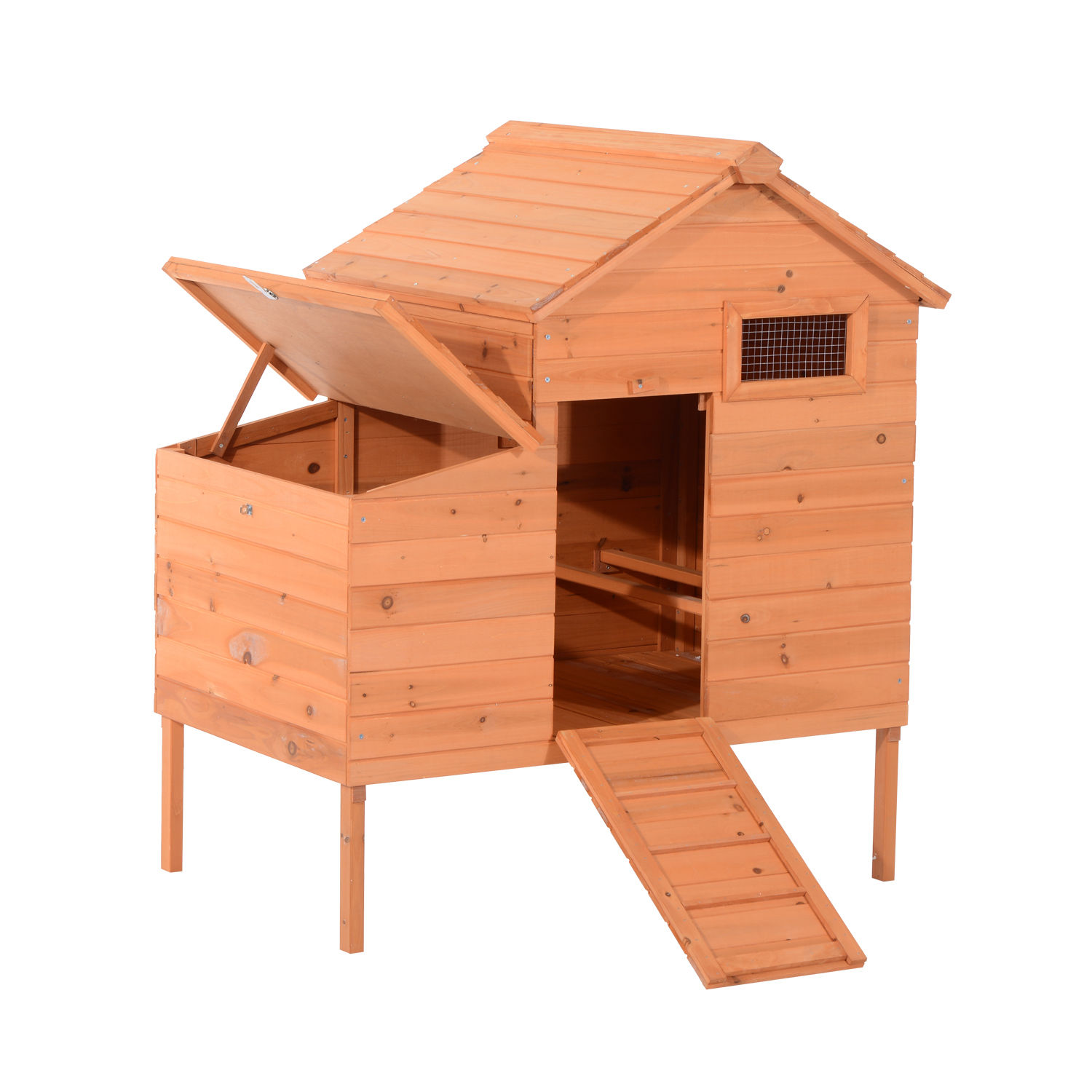 PawHut 44" Outdoor Wooden Raised Backyard Chicken Coop With Nesting Box ...