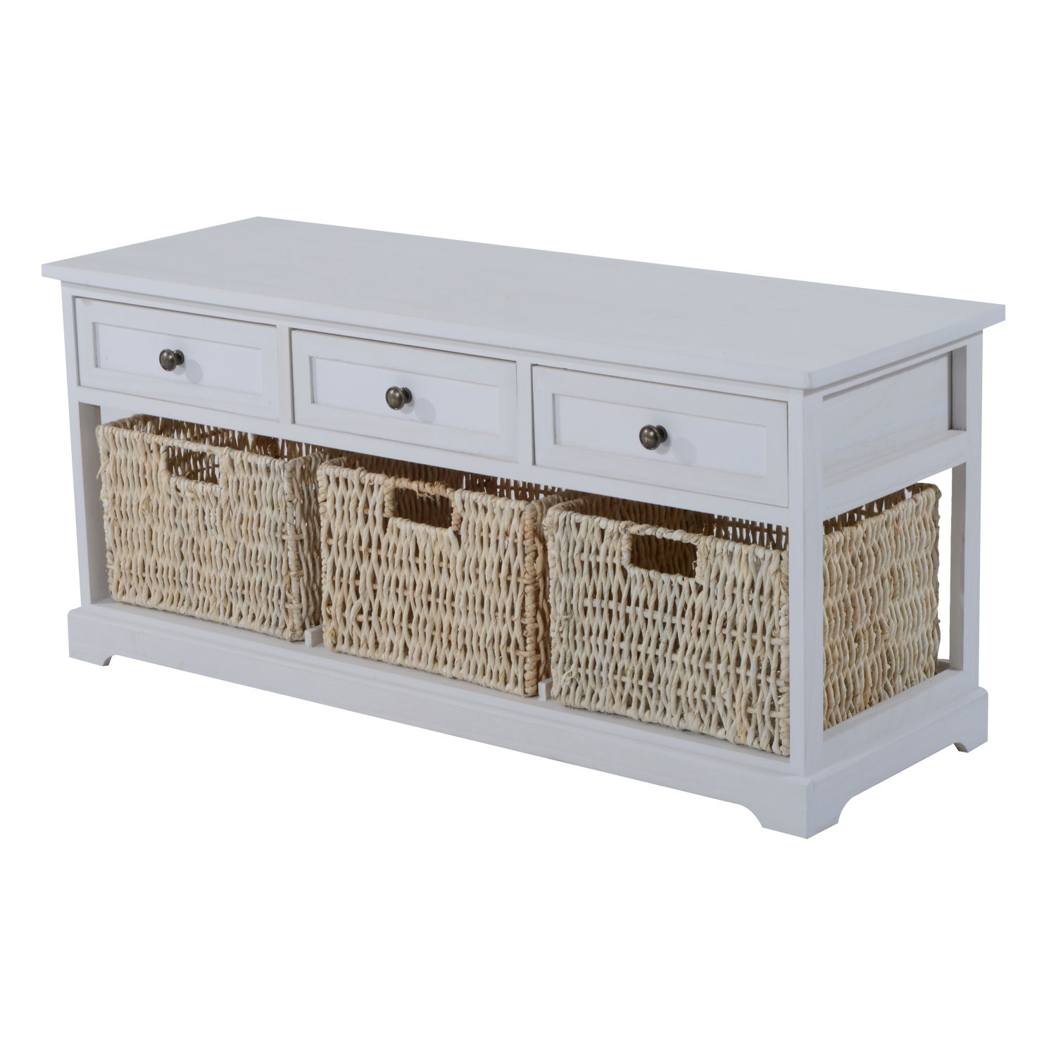 Open Box HomCom 40" 3-Drawer 3-Basket Storage Bench - White / Wooden ...