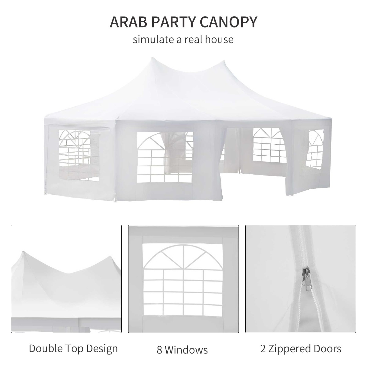 Outsunny Large Decagon 10-Wall Gazebo Canopy Tent Outdoor 29'x21' White ...