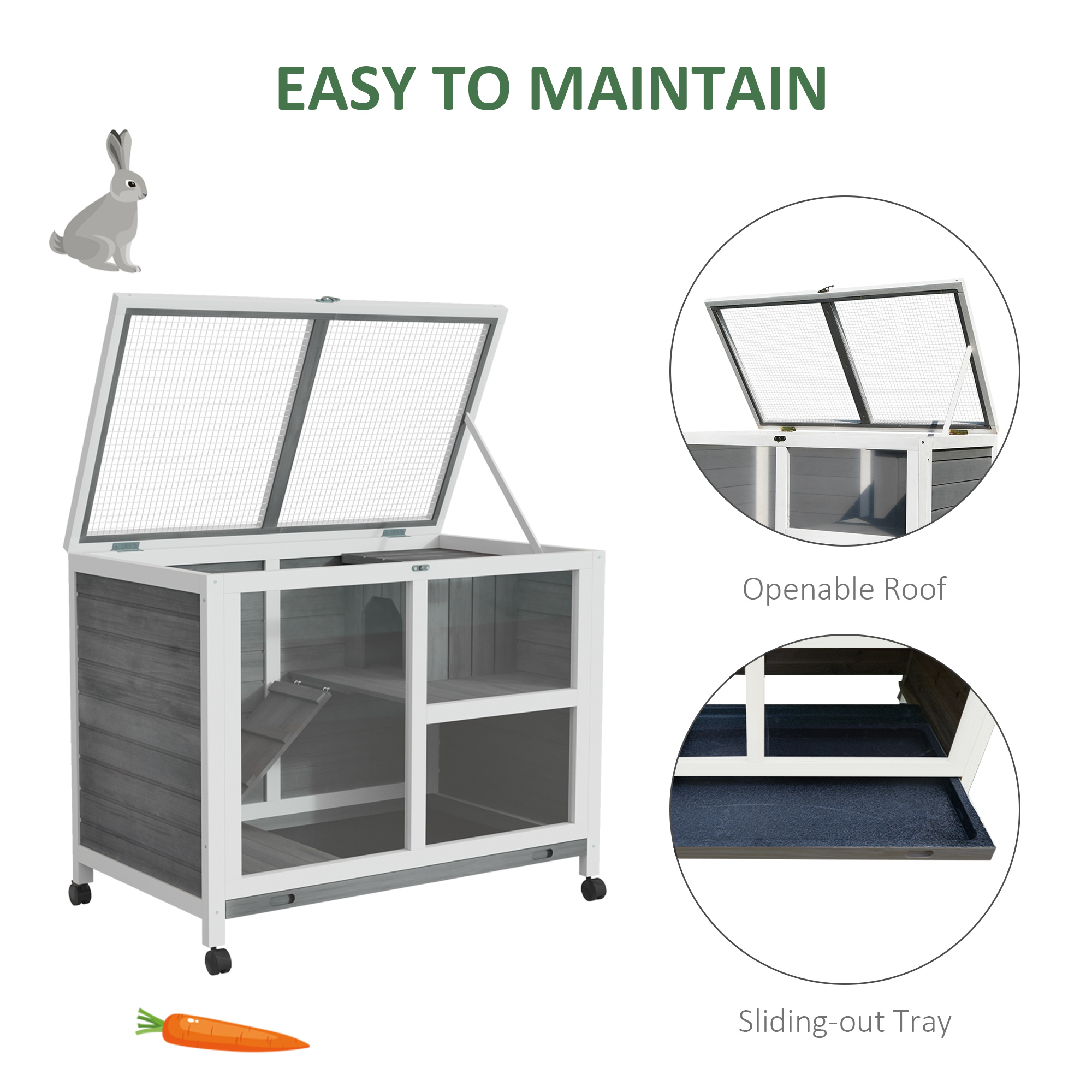 PawHut Outdoor Rabbit Hutch Solid Wood Rabbit Enclosure Pet House with ...