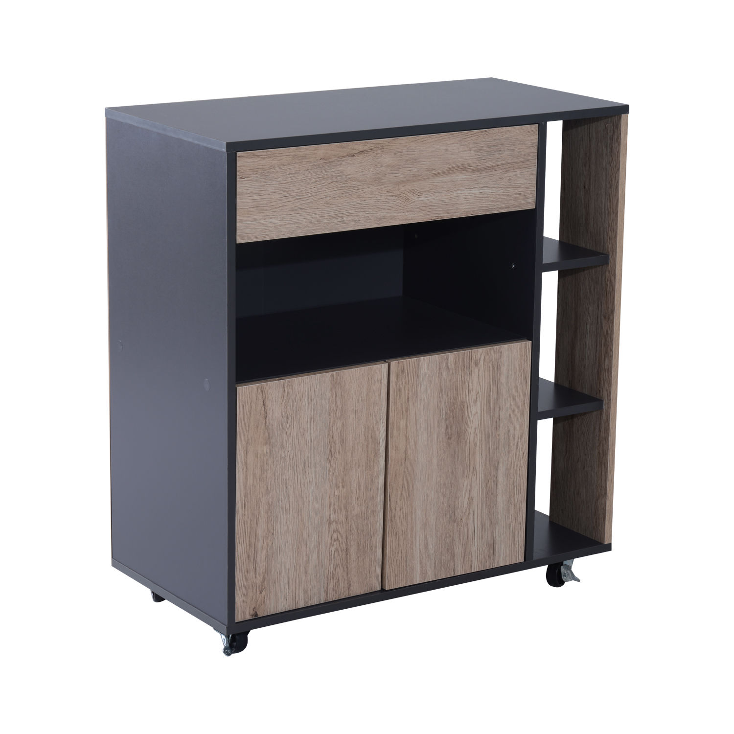 HomCom Kitchen Cart w/ Double Drawers & Lockable Wheels