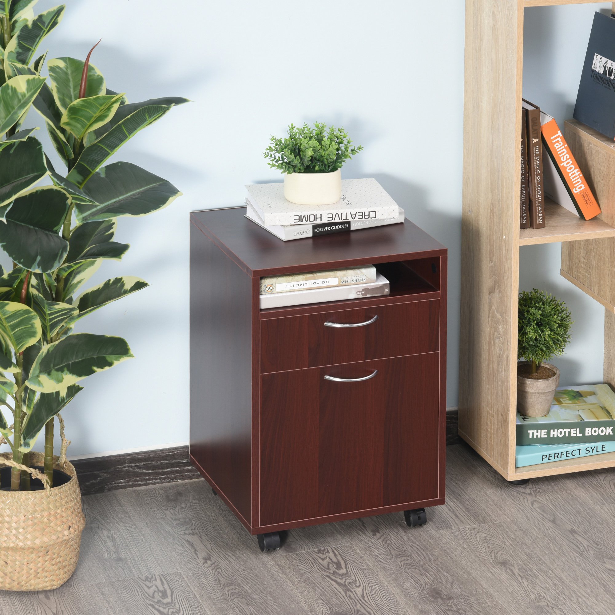 HomCom Rolling Filing Cabinet Storage W/ Drawer & Shelf Home Office ...
