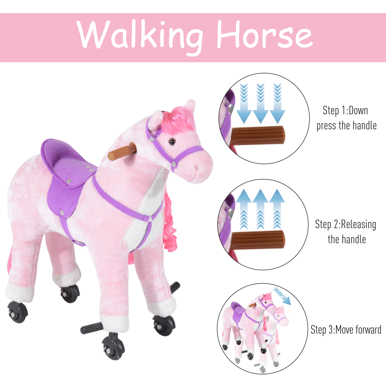 Qaba Kids Rocking Horse Kids Plush Ride On Walking Horse With Wheels ...