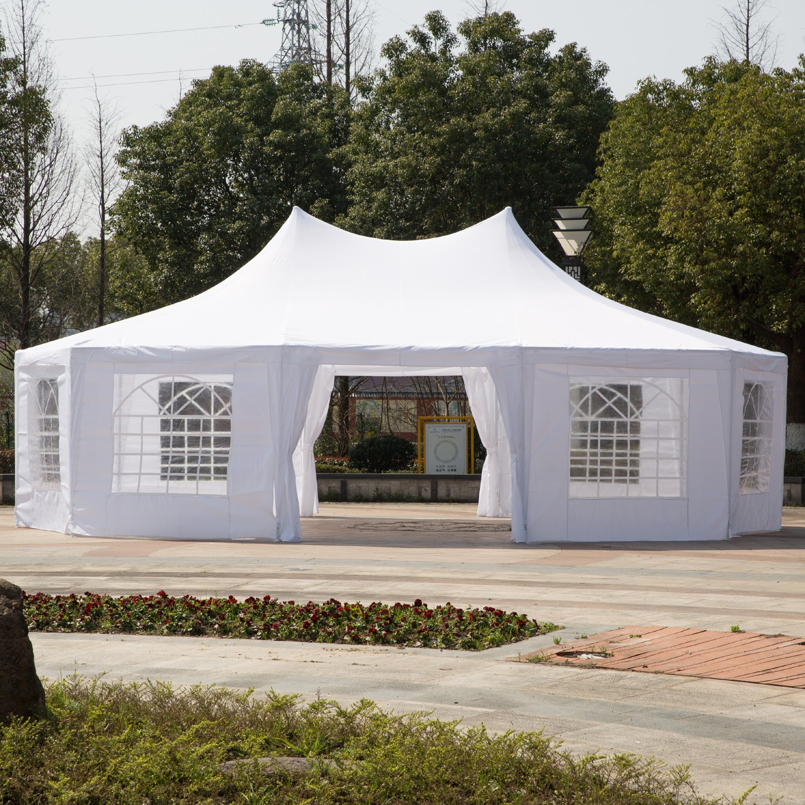 Outsunny Large Decagon 10-Wall Gazebo Canopy Tent Outdoor 29'x21' White ...