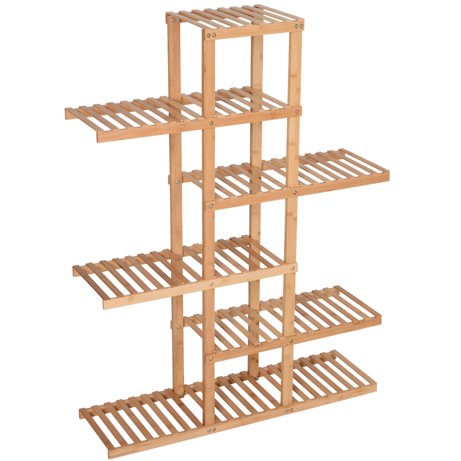 HOMCOM Bamboo Wood Plant Stand Slat Shelf Flower Pots Holder Bathroom ...
