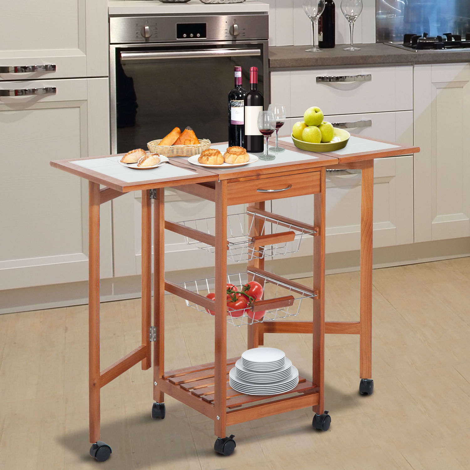 Homcom Kitchen Cart On Wheels Portable Kitchen Rolling Island Cart Drop ...
