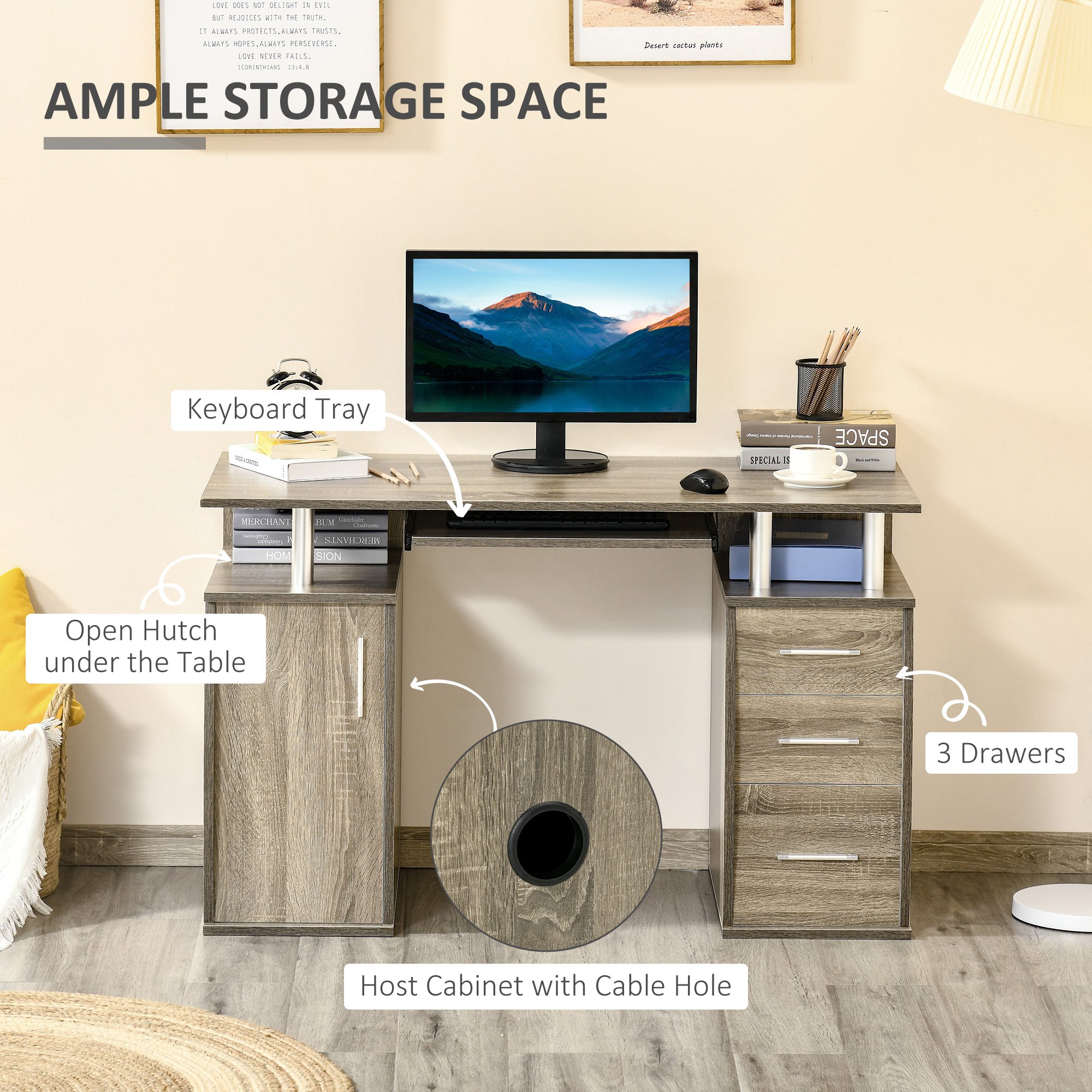 HOMCOM 47" Computer Desk with Keyboard Tray and Storage Drawers, Home ...