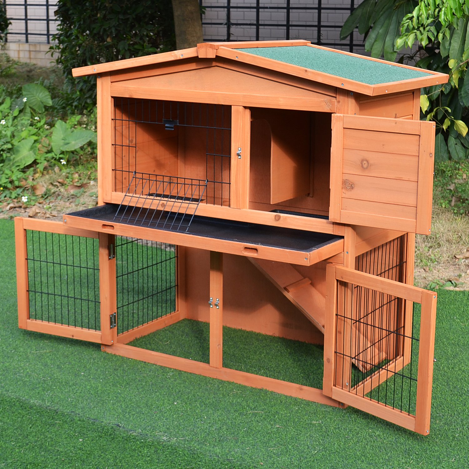 Pawhut Rabbit Hutch 40" Wooden Hutch Pet House Habitat Coop with Ramp ...