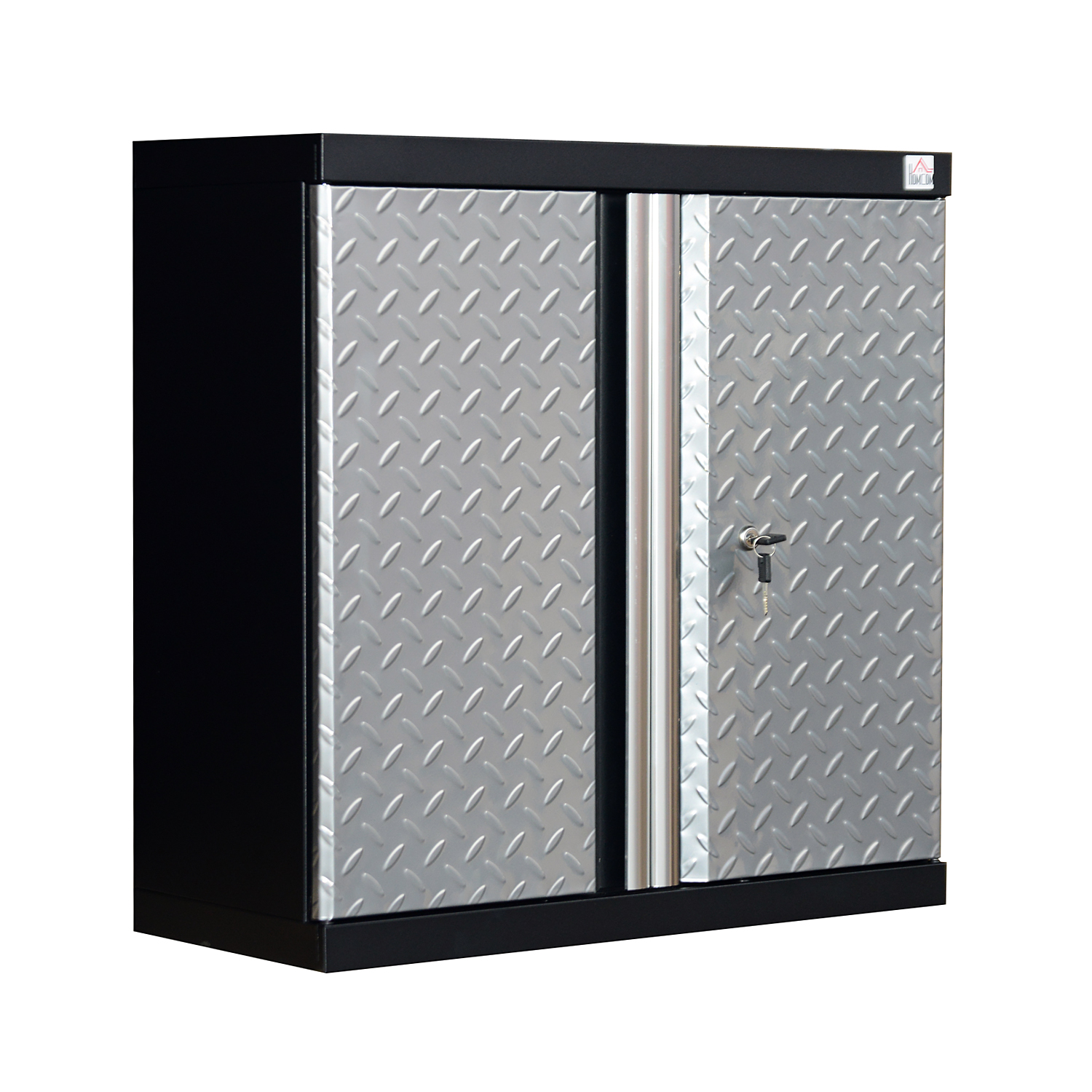 HomCom Metal Wall Mounted Hanging Tool Cabinet - Silver/Black|AOSOM.COM