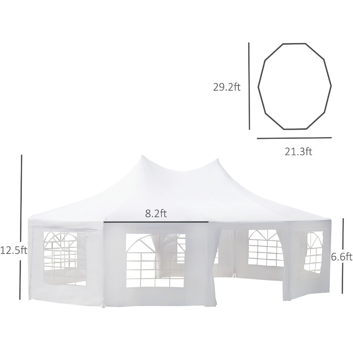 Outsunny Large Decagon 10-Wall Gazebo Canopy Tent Outdoor 29'x21' White ...