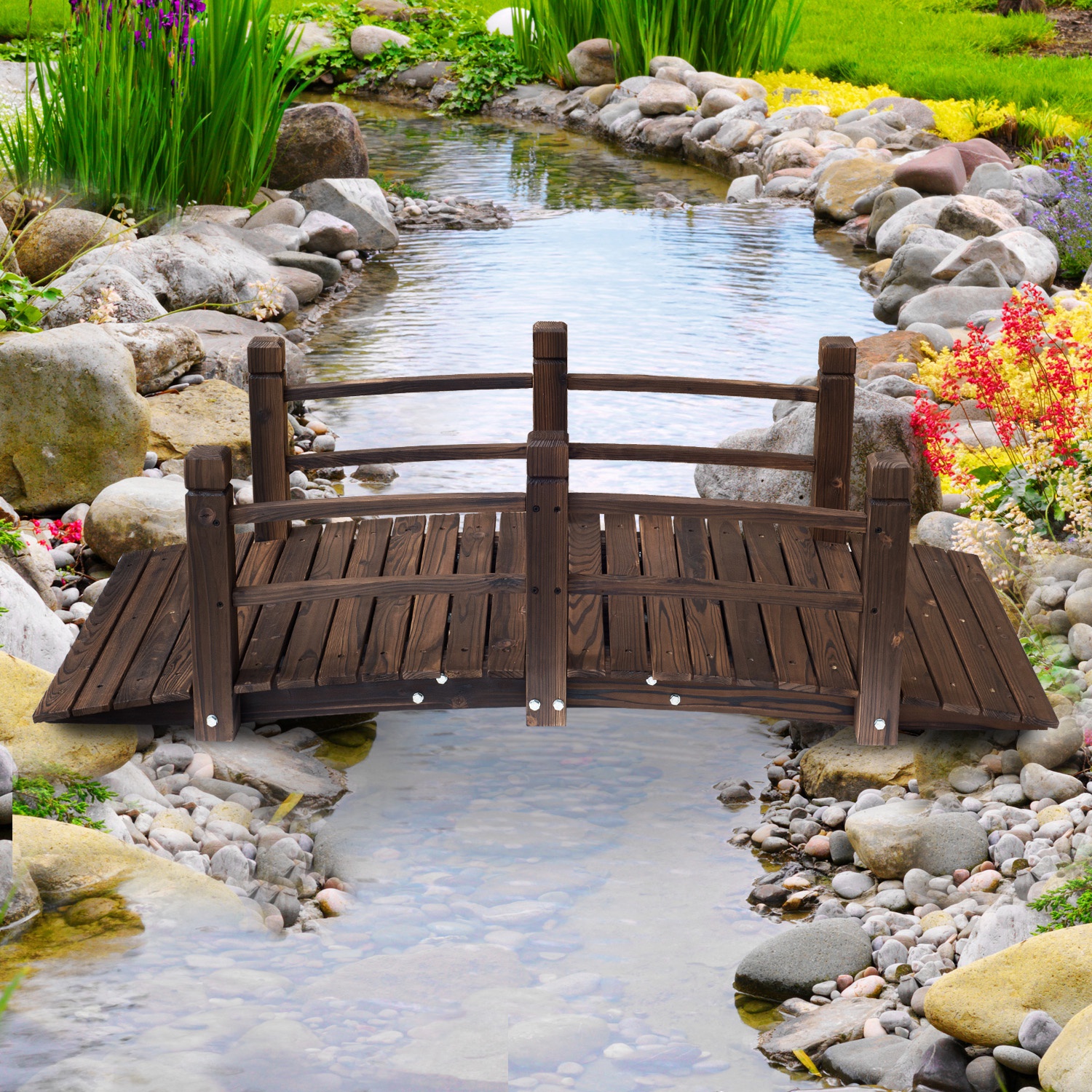 Outsunny 5" Wooden Rustic Arched Garden Bridge Yard Decoration with ...