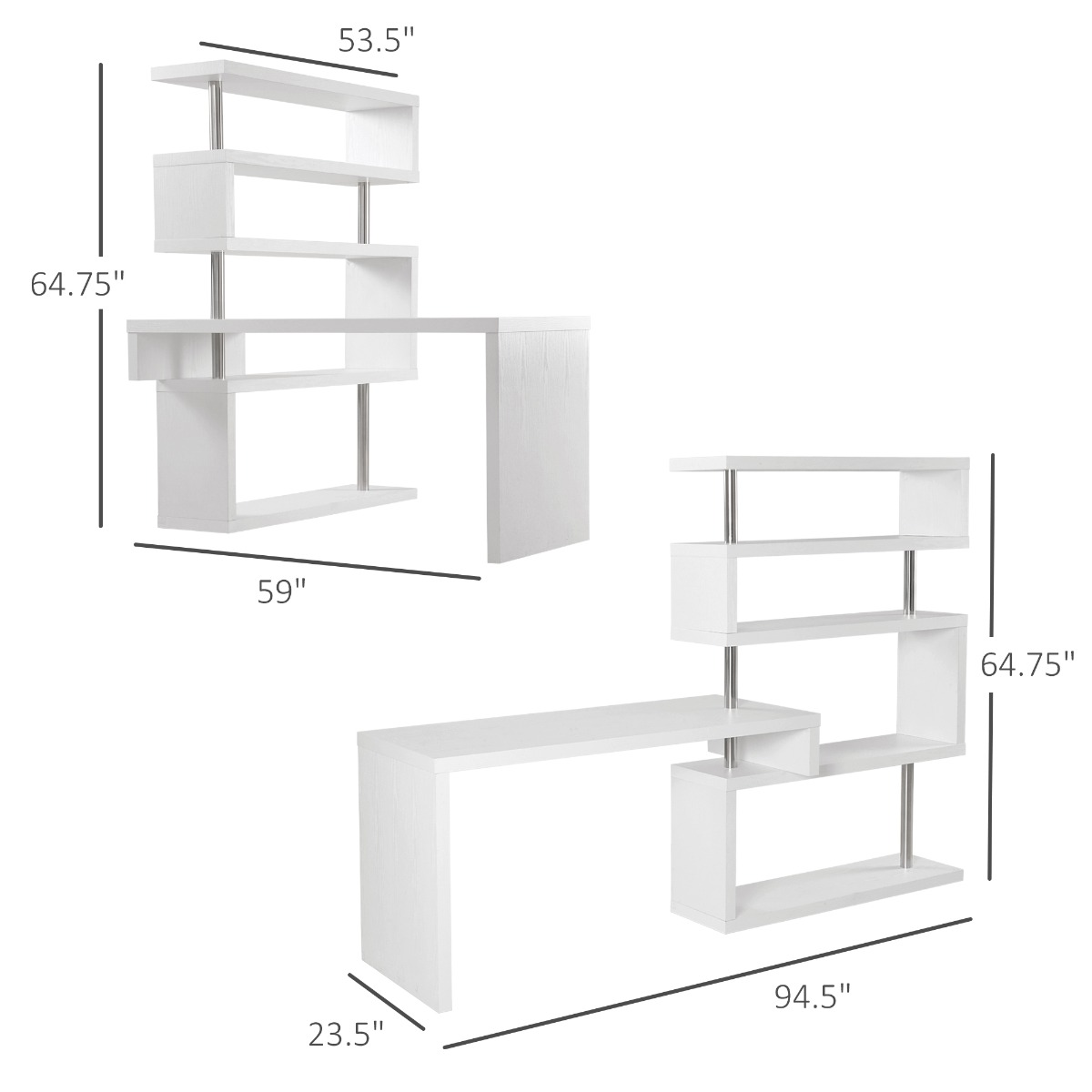 Homcom Rotating Desk Furniture Foldable Rotating Corner Desk And Shelf ...