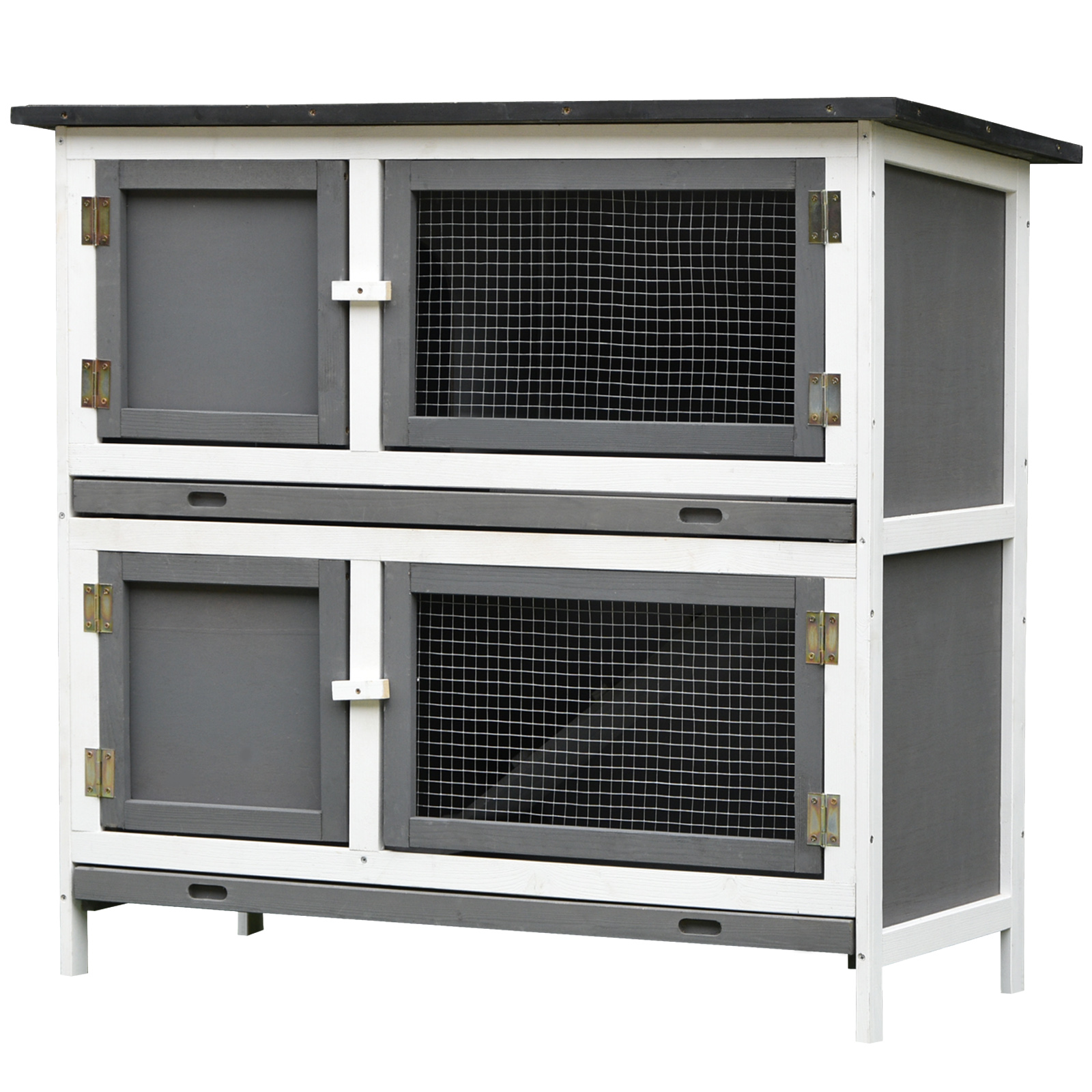 PawHut Solid Wood Double Rabbit Hutch with 2 Large Main Rooms and Firm ...