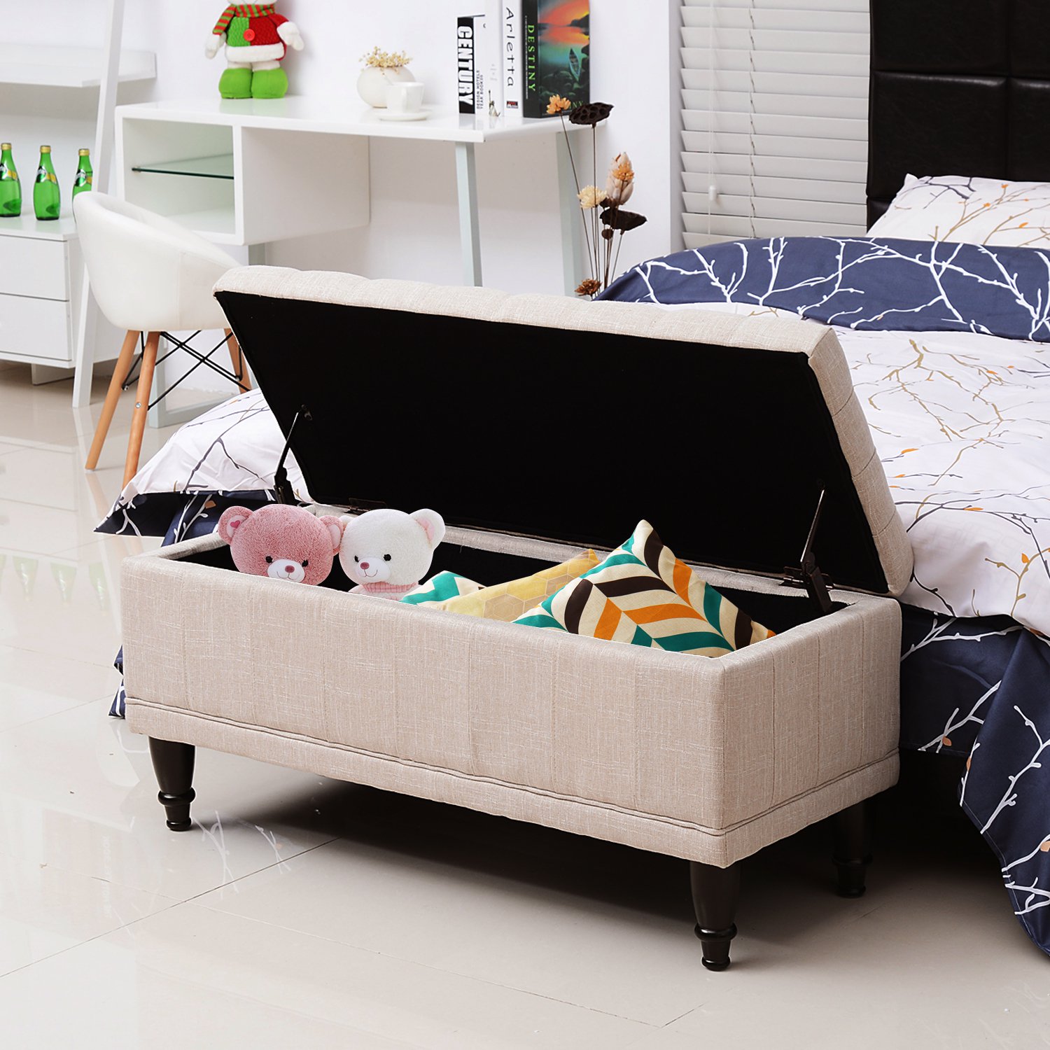 HomCom 42" Modern Large Plush Upholstered Entry Bench Seat With Storage ...